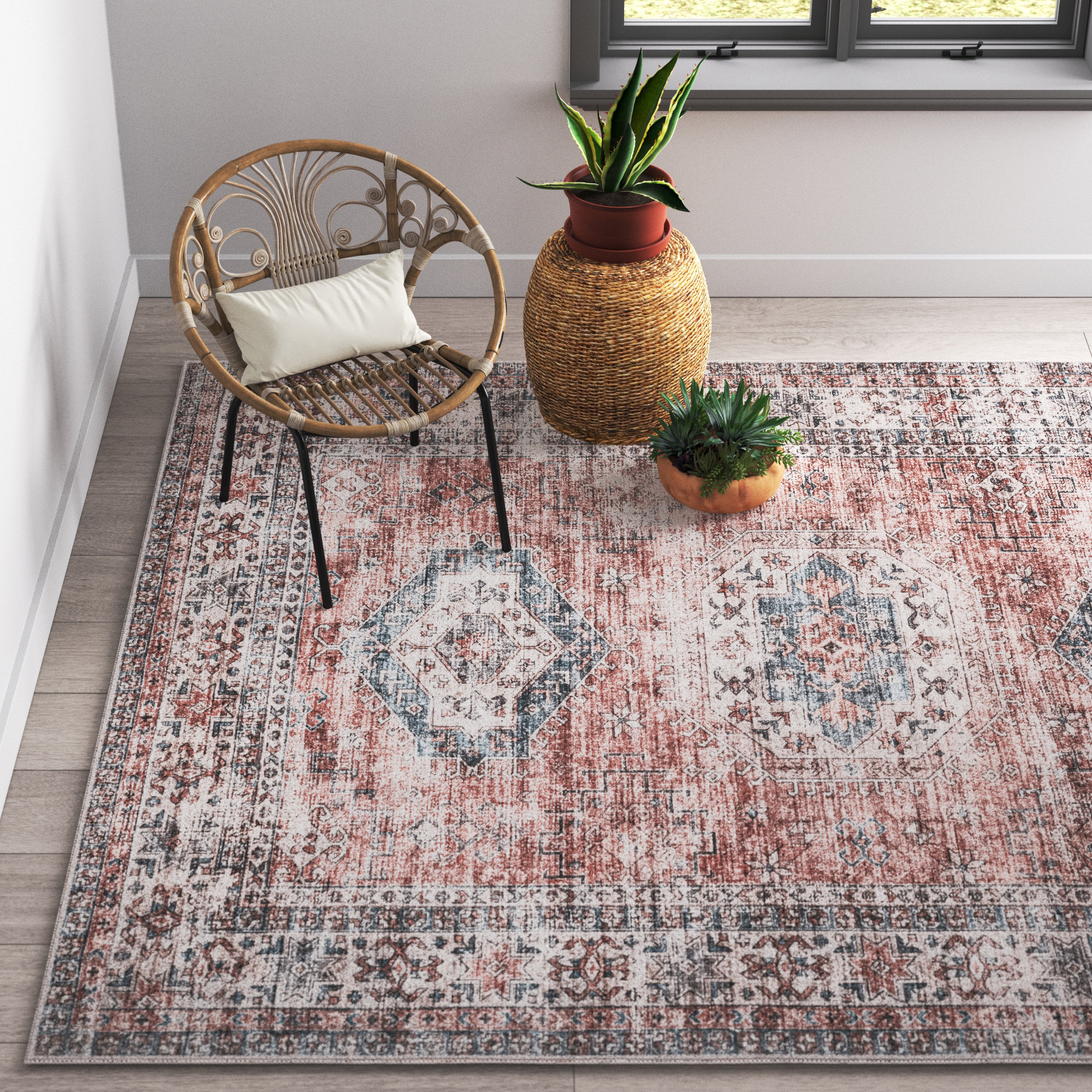 Mistana™ Eckhoff Medallion Machine Washable Area Rug for Living Room ...