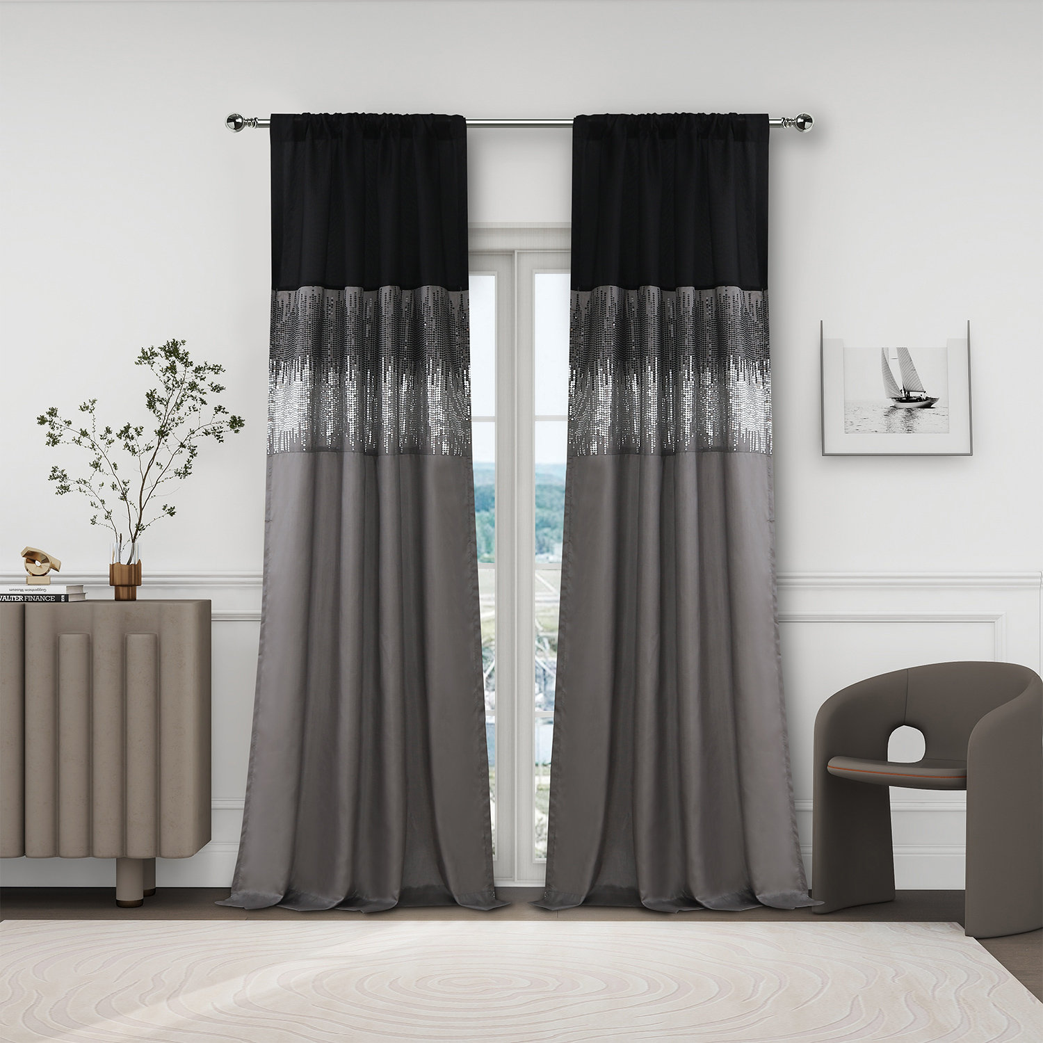 Mercer41 Pack 2 Sequin Patchwork Window Curtain Panel, 42" W X 84 ...