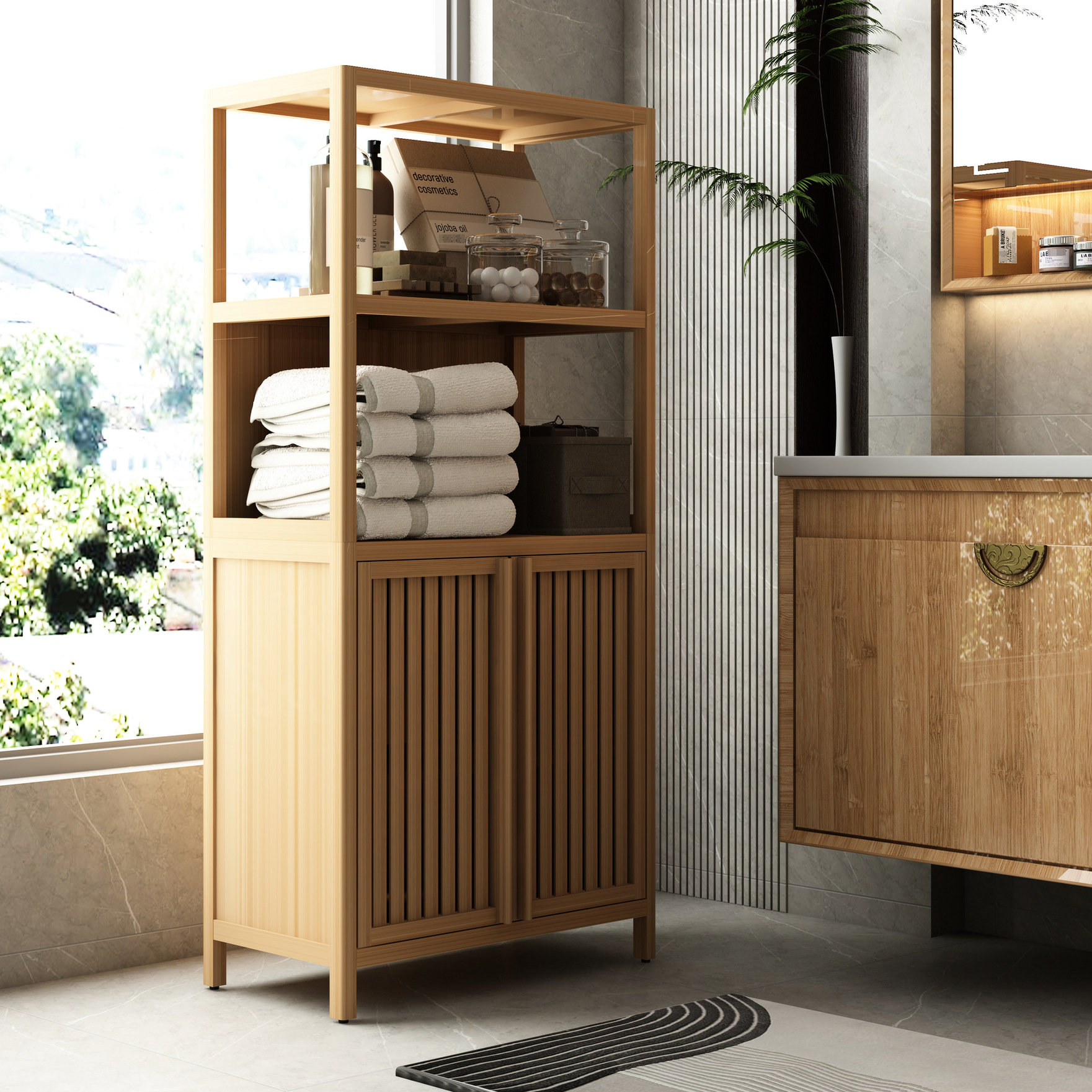 Ophelia & Co. Freestanding Bathroom Linen Cabinet - 2 Doors, Store Your ...