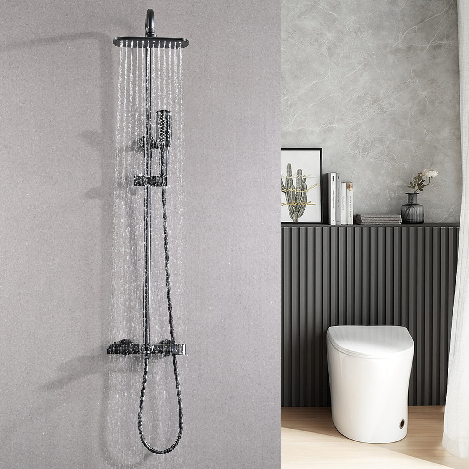 KANDENT Exposed Shower System Black Rain Shower Head Handheld Shower ...