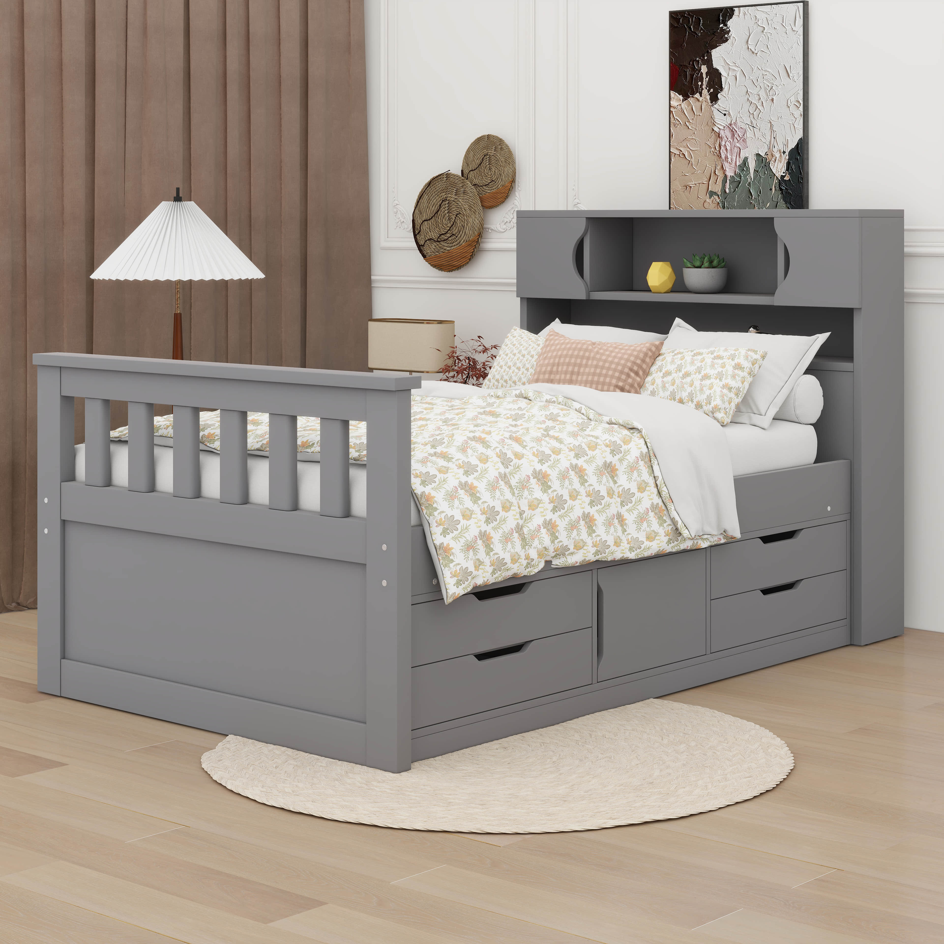 Red Barrel Studio® Twin Size Captain Bed Frame With Storage Headboard ...