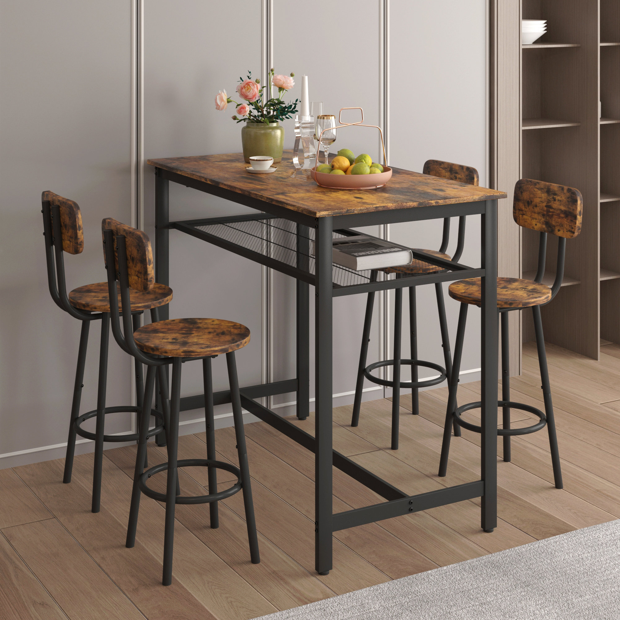 17 Stories 5-Piece Kitchen Counter Height Table Set, Bar Table With 4 ...