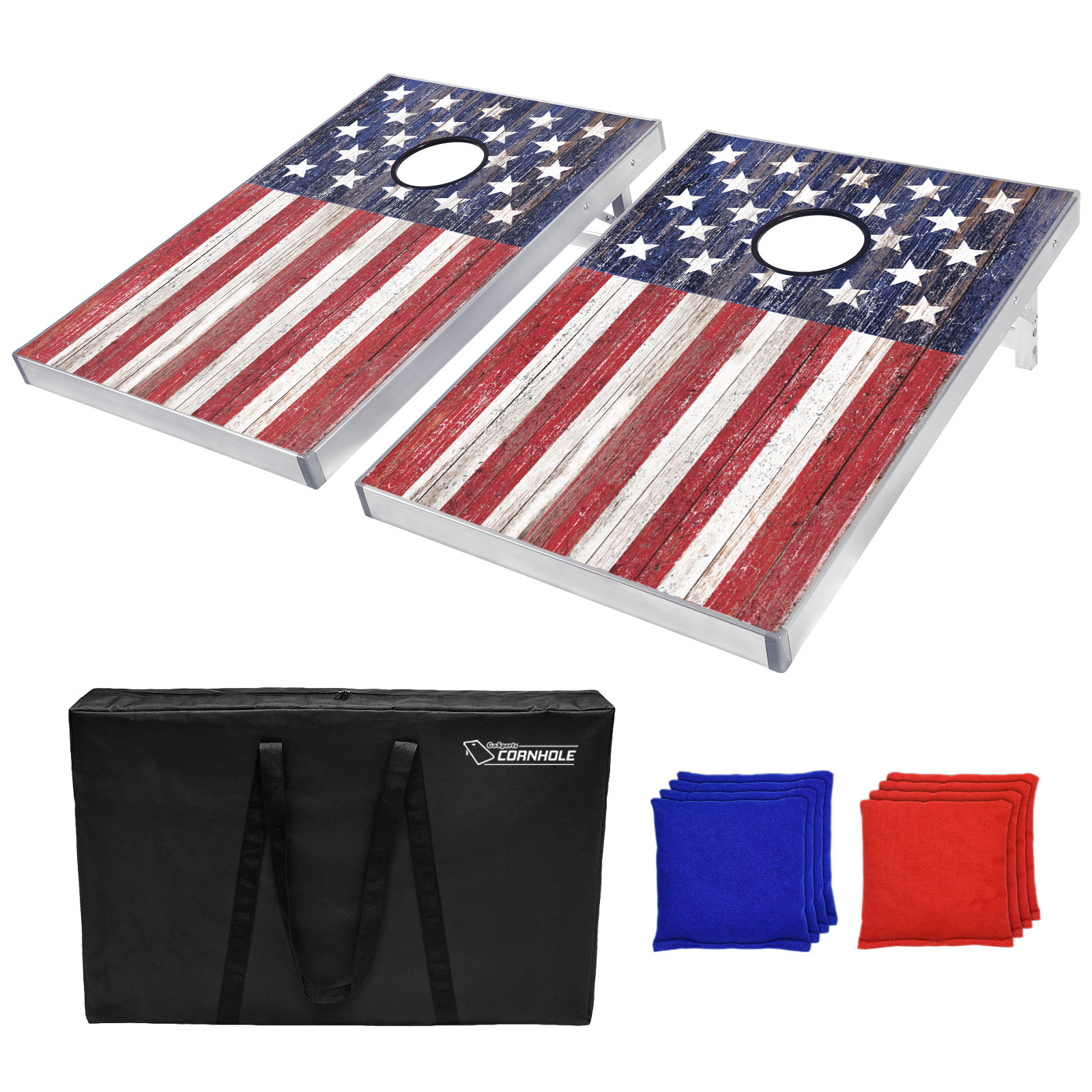 GoSports 2' x 3' American Flag Metal Cornhole Set with Carrying Case ...