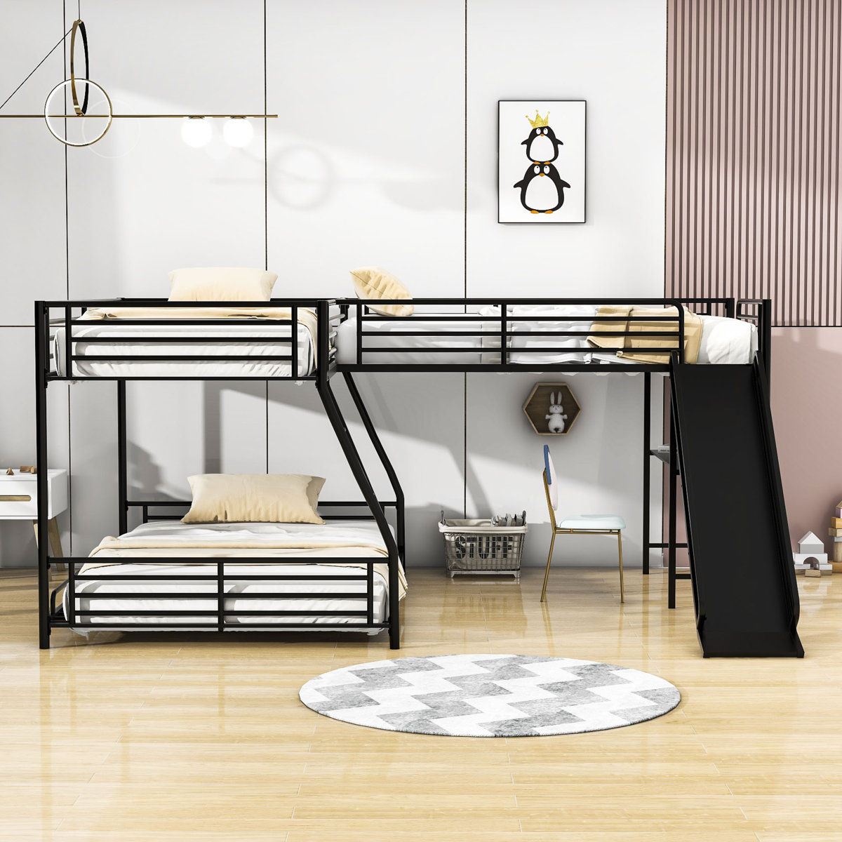 Viv + Rae™ Kitson Twin Over Full Metal L-Shaped Bunk Bed with Built-in ...