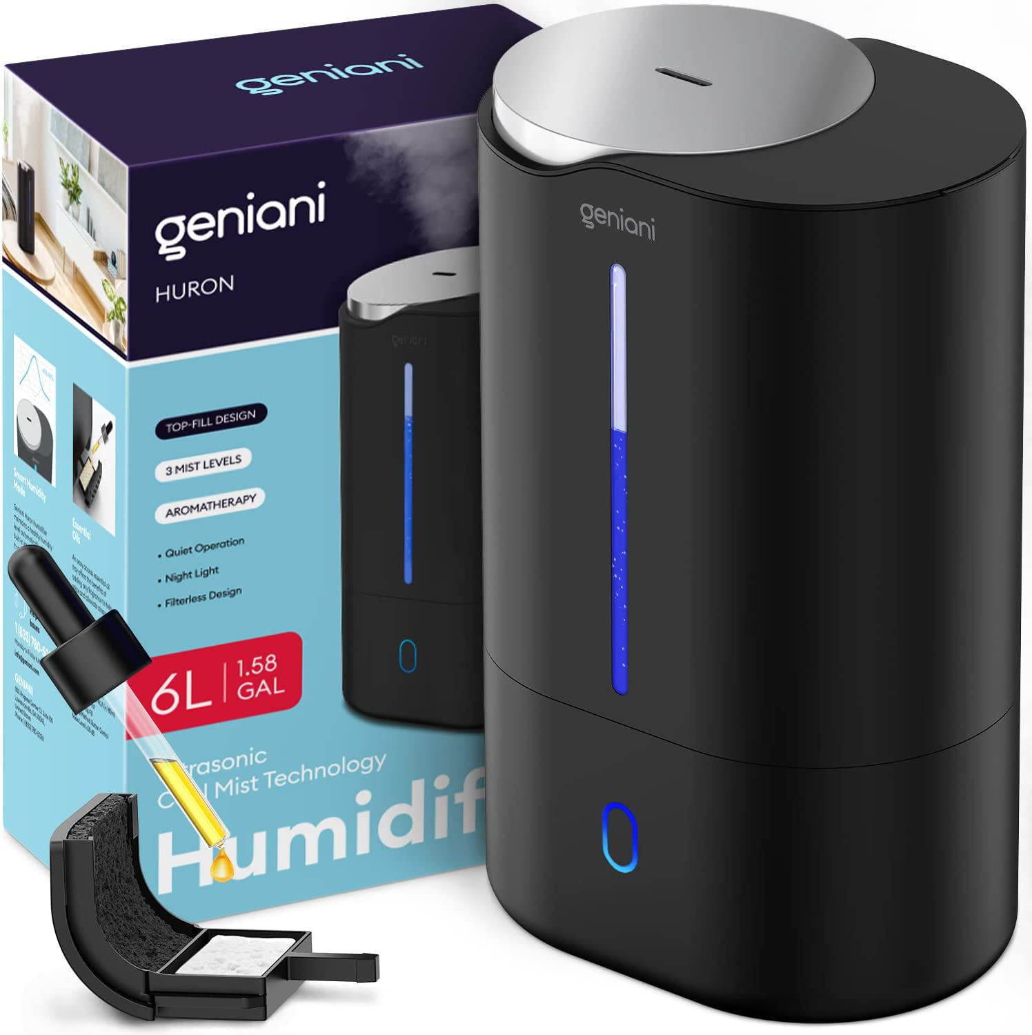Geniani Top Fill 6l Cool Mist Large Humidifier & Essential Oil Diffuser ...