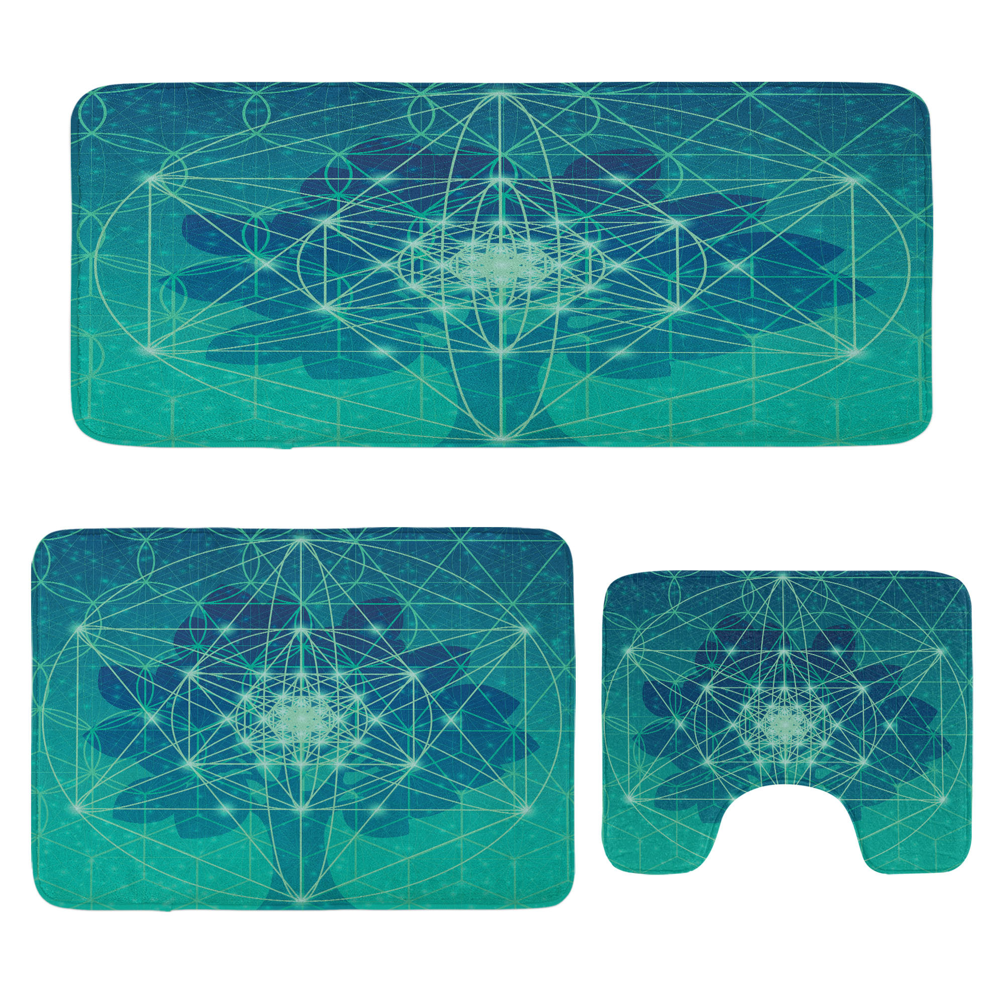 East Urban Home Teal Bathroom Rug Set 3 Pieces U-Shape & Rectangle Mats ...