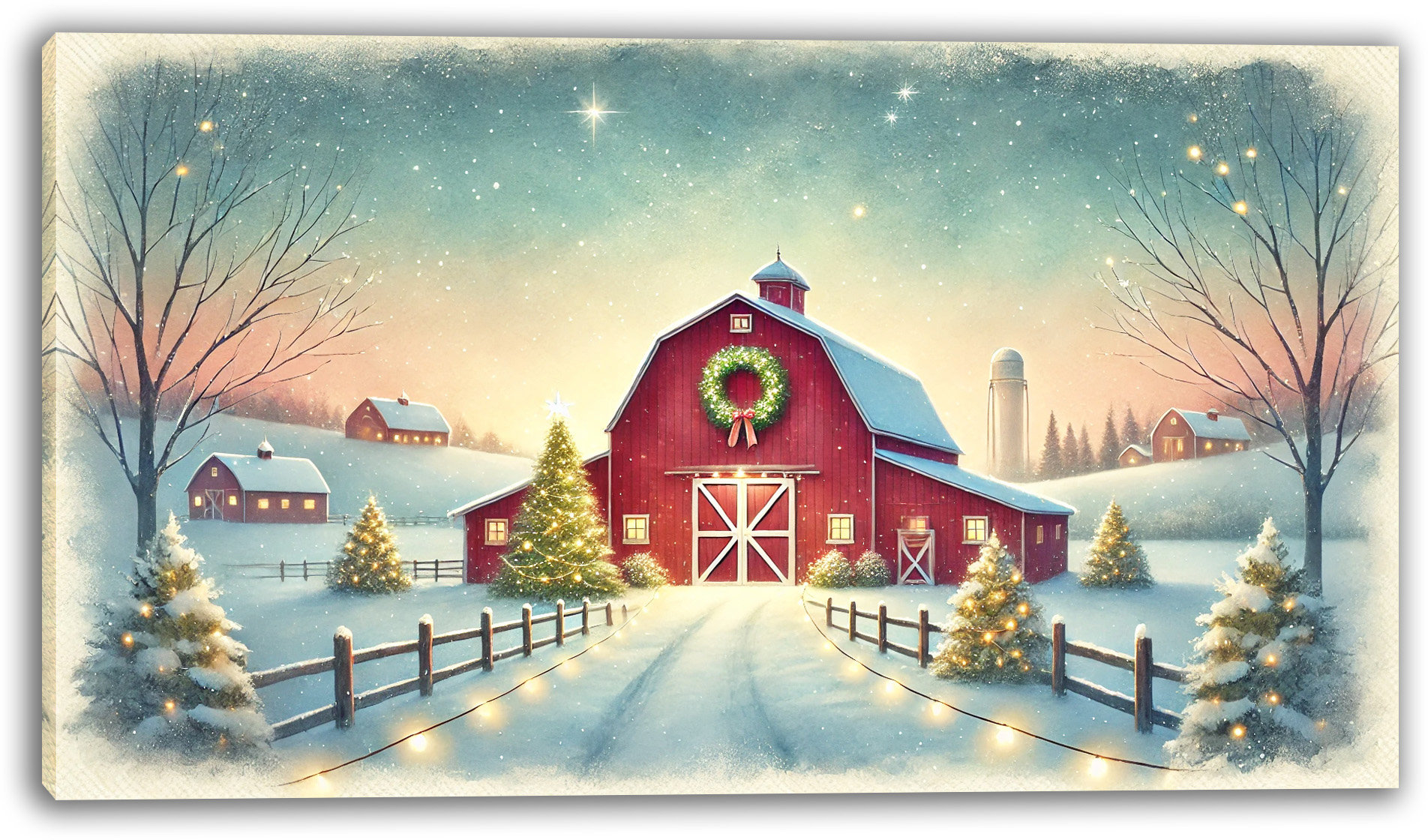 The Holiday Aisle® Christmas Farm Scene with Red Barn and Twinkling ...