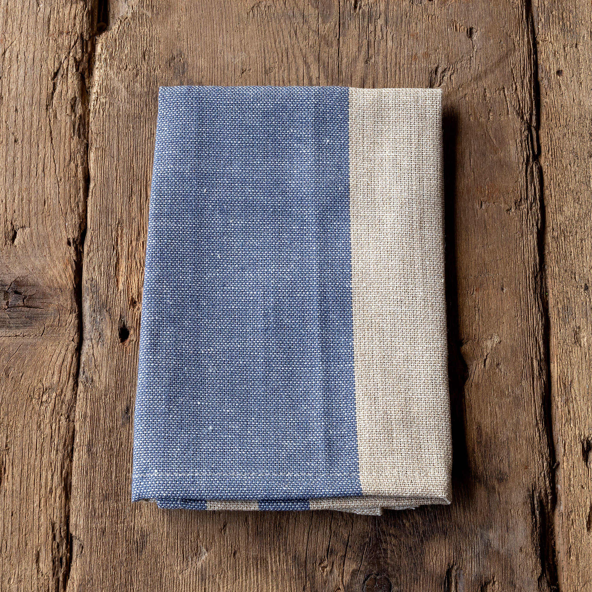 Park Hill Collection Linen Striped Rectangle Napkin in Beige/Blue | Wayfair