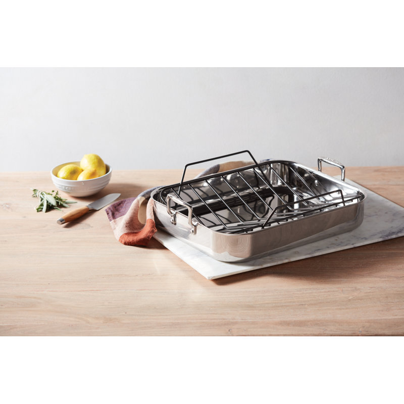 Le Creuset Stainless Steel Signature Rectangular Roaster & Rack, 17 In ...