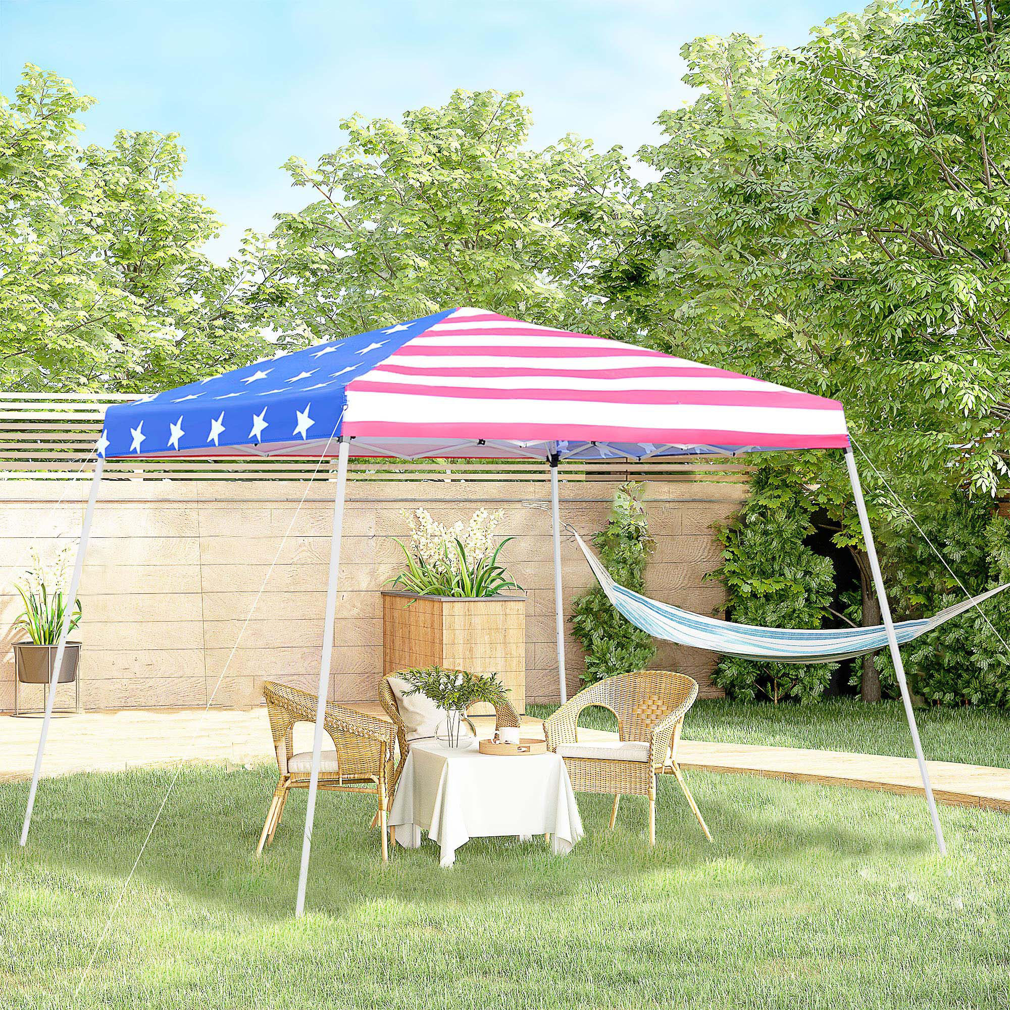 GROUPES Outsunny Slant Leg Pop Up Canopy Tent With American Flag Roof ...
