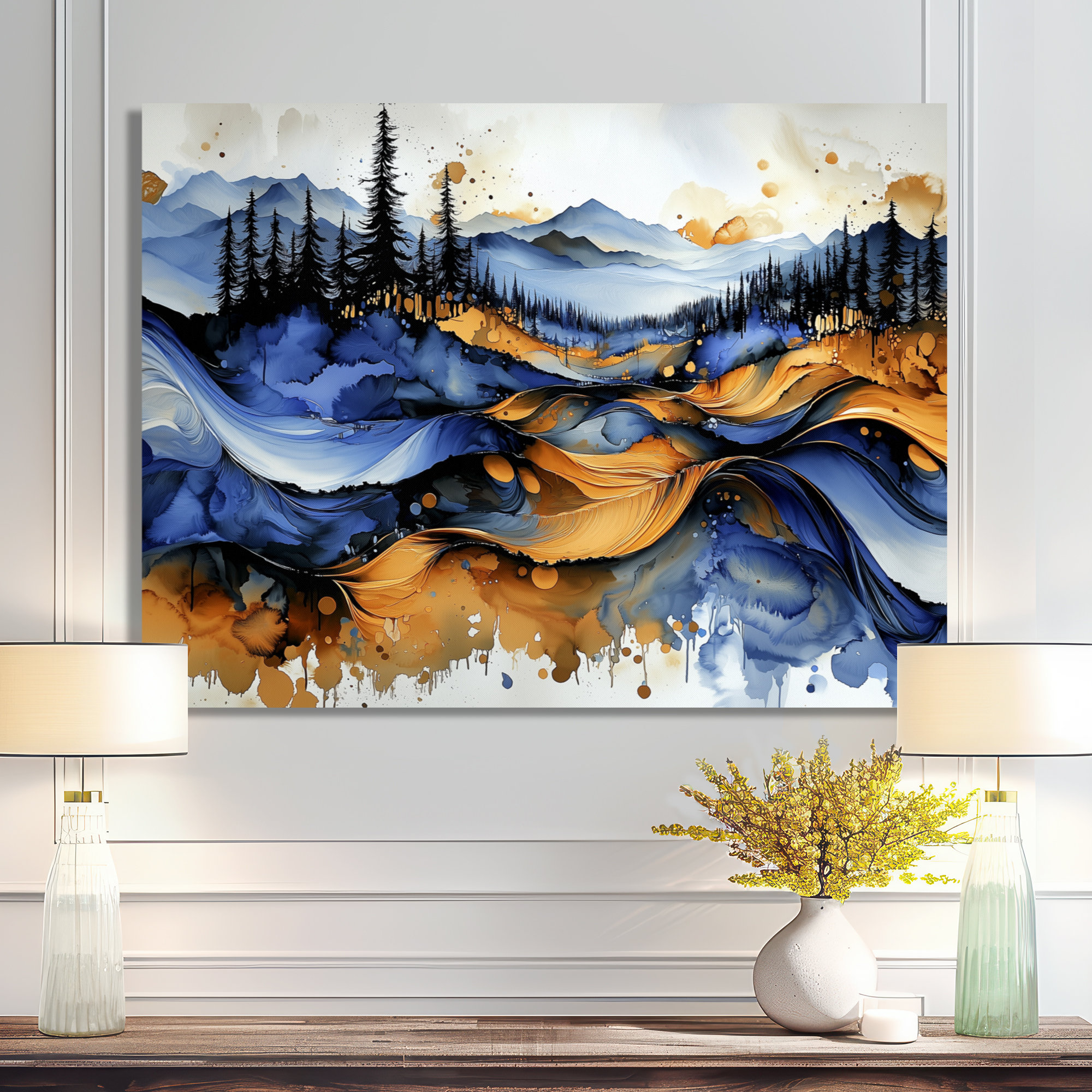 Ivy Bronx Golden Aqua Liquid Ink Forest III - Abstract Landscapes Metal Wall Art, Modern Metal ...