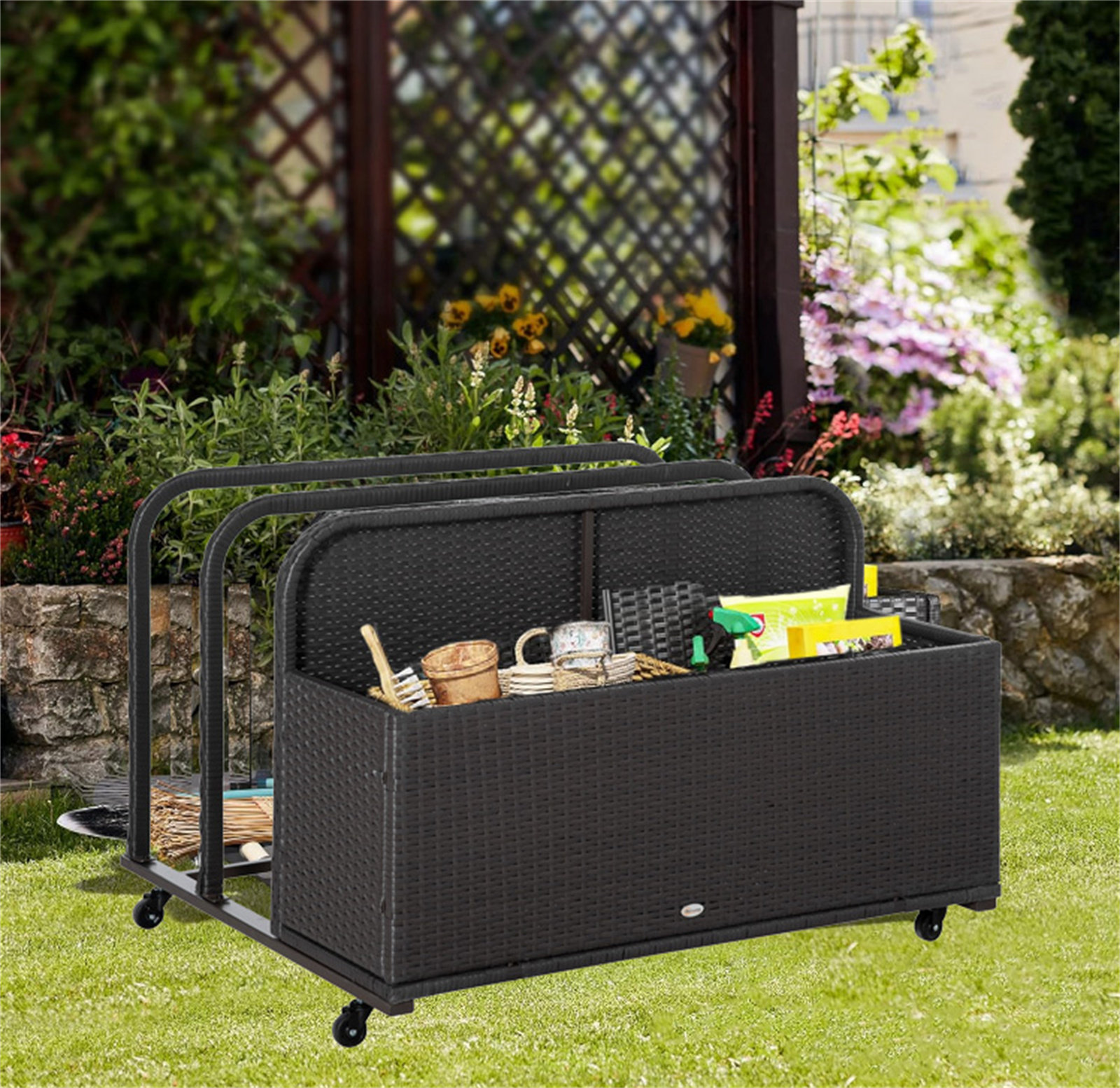 Blueoceannow Wicker Patio Poolside Float Storage Basket,rolling Wheels ...