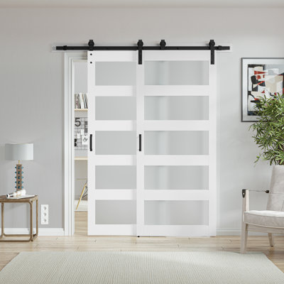 ARK DESIGN 2 Piece Glass and Manufactured Wood Double Sliding Barn Door ...