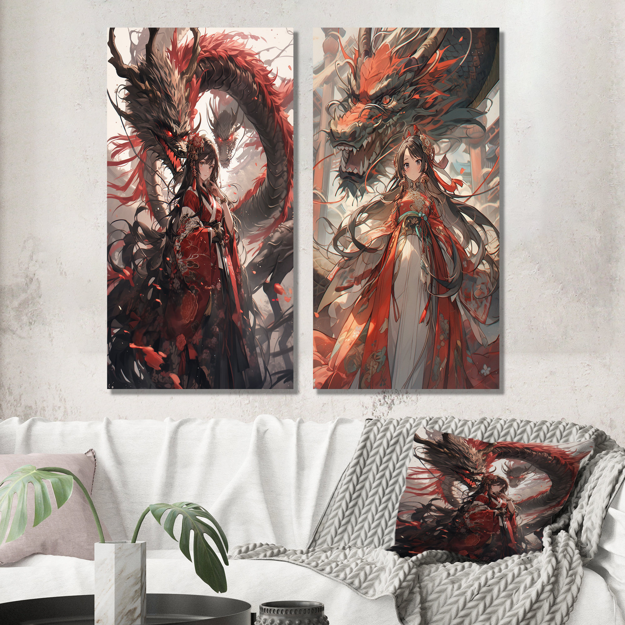 Trinx Red Anime Dragon Princess I - Woman Asian Wall Art Living Room ...