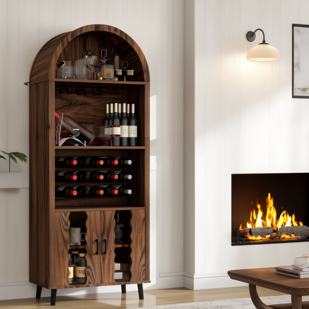 Rebrilliant 71"Farmhouse Arched Wine Bar Cabinet: tall arched display ...