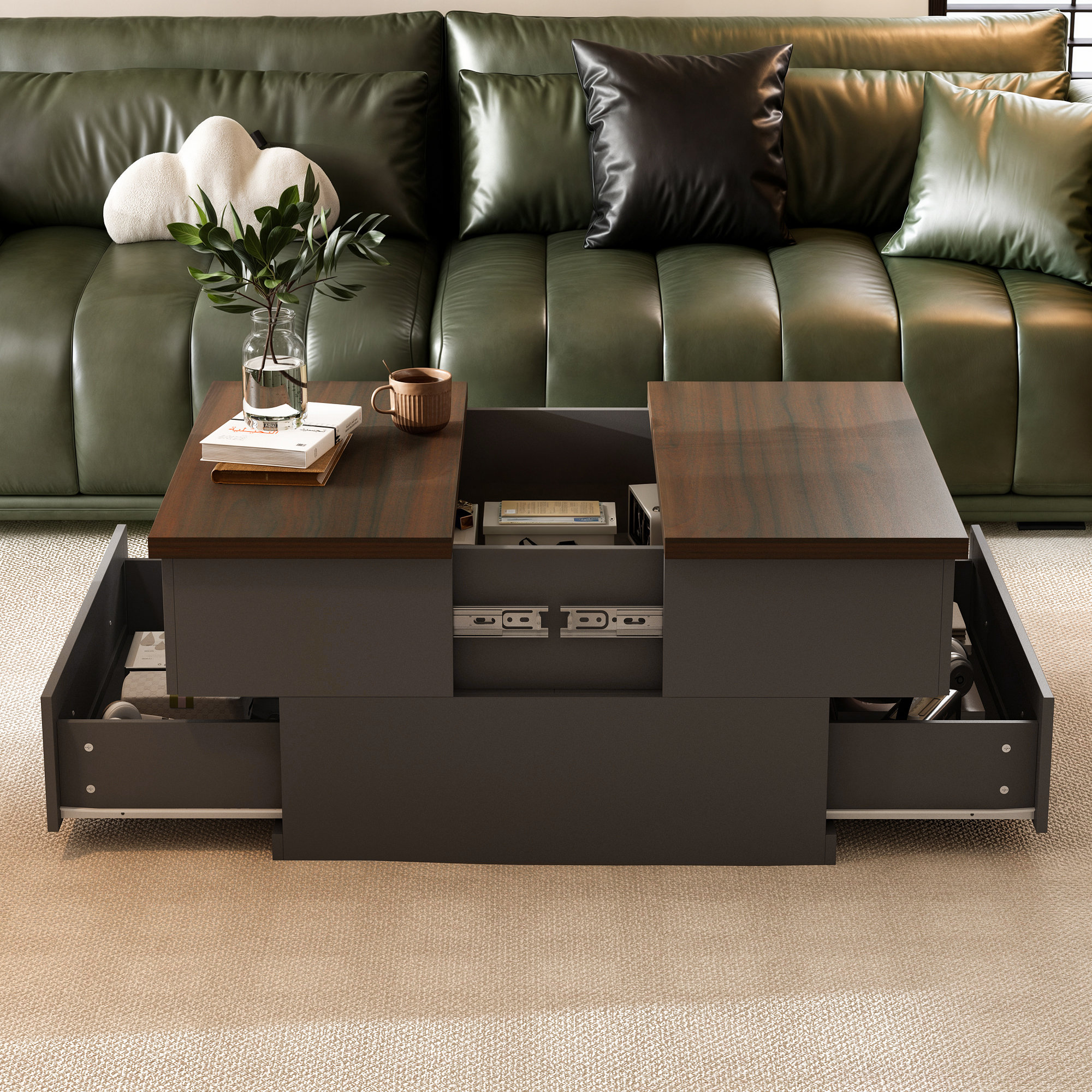 Latitude Run® 31.5'' Square Coffee Table With 2- Drawer And Slidable ...