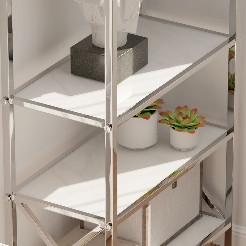 Rebrilliant Reymi Silver Bookcase with Open Shelf Srorage | Wayfair