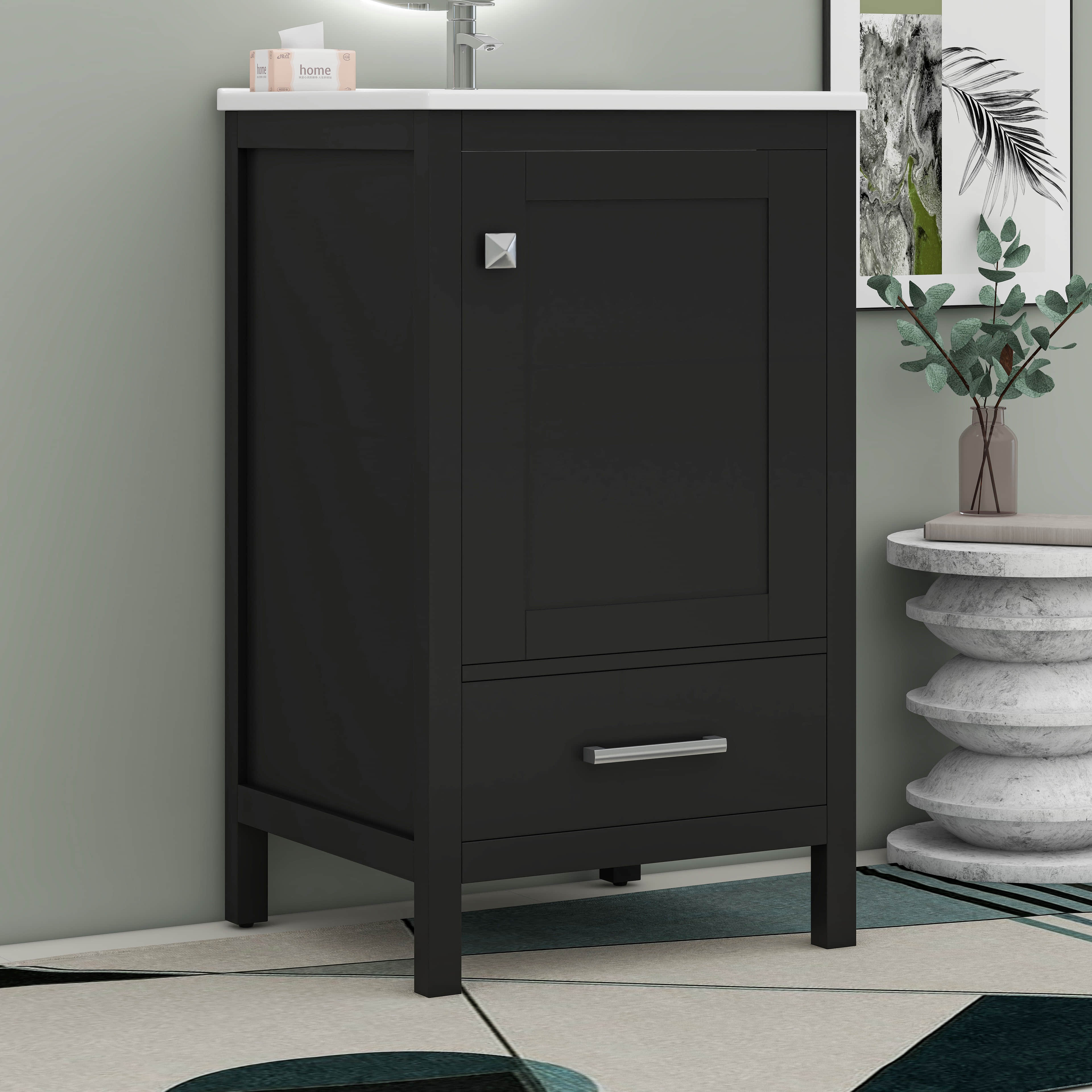 Cosmic 18-Inch Modern Bathroom Vanity With Ceramic Sink, Divider Drawer ...