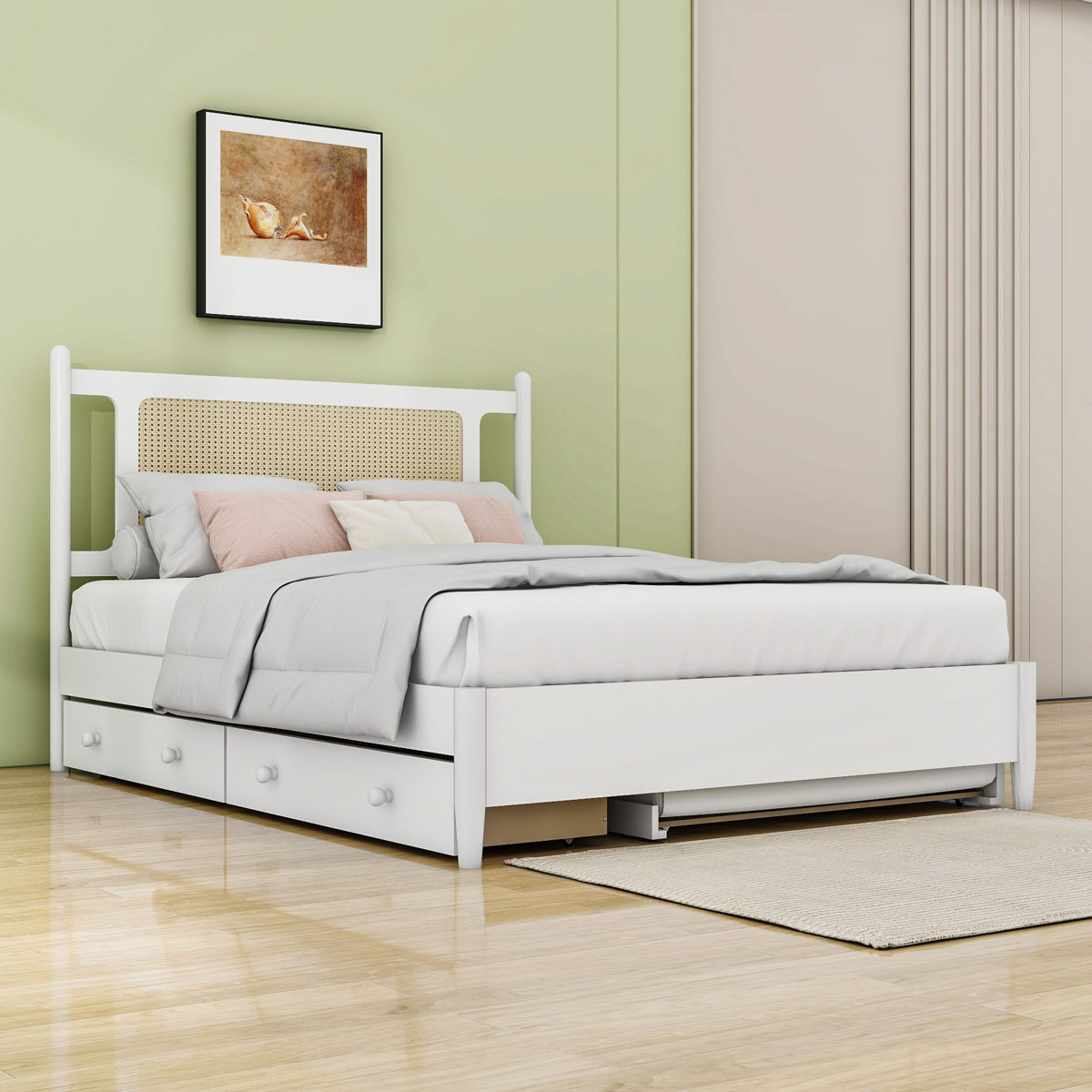 Ivy Bronx Jacqual Queen Size Platform Bed with 2 Drawers and Twin Size ...