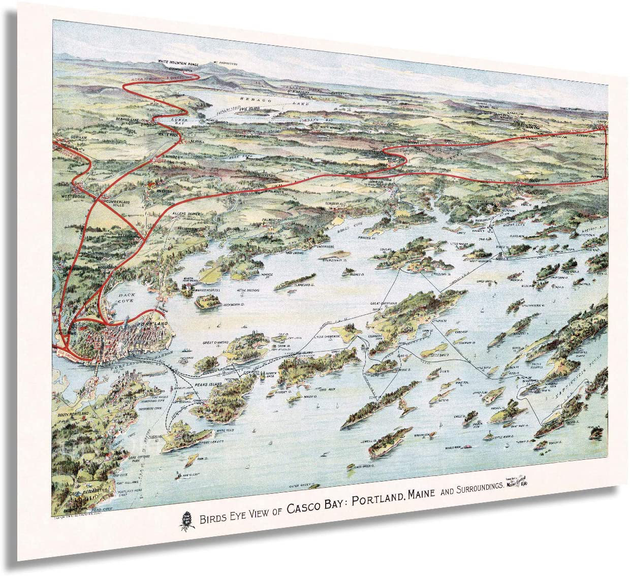 HISTORIC PRINTS 1906 Casco Bay Portland Maine & Surroundings Map Poster Wall Art | Wayfair