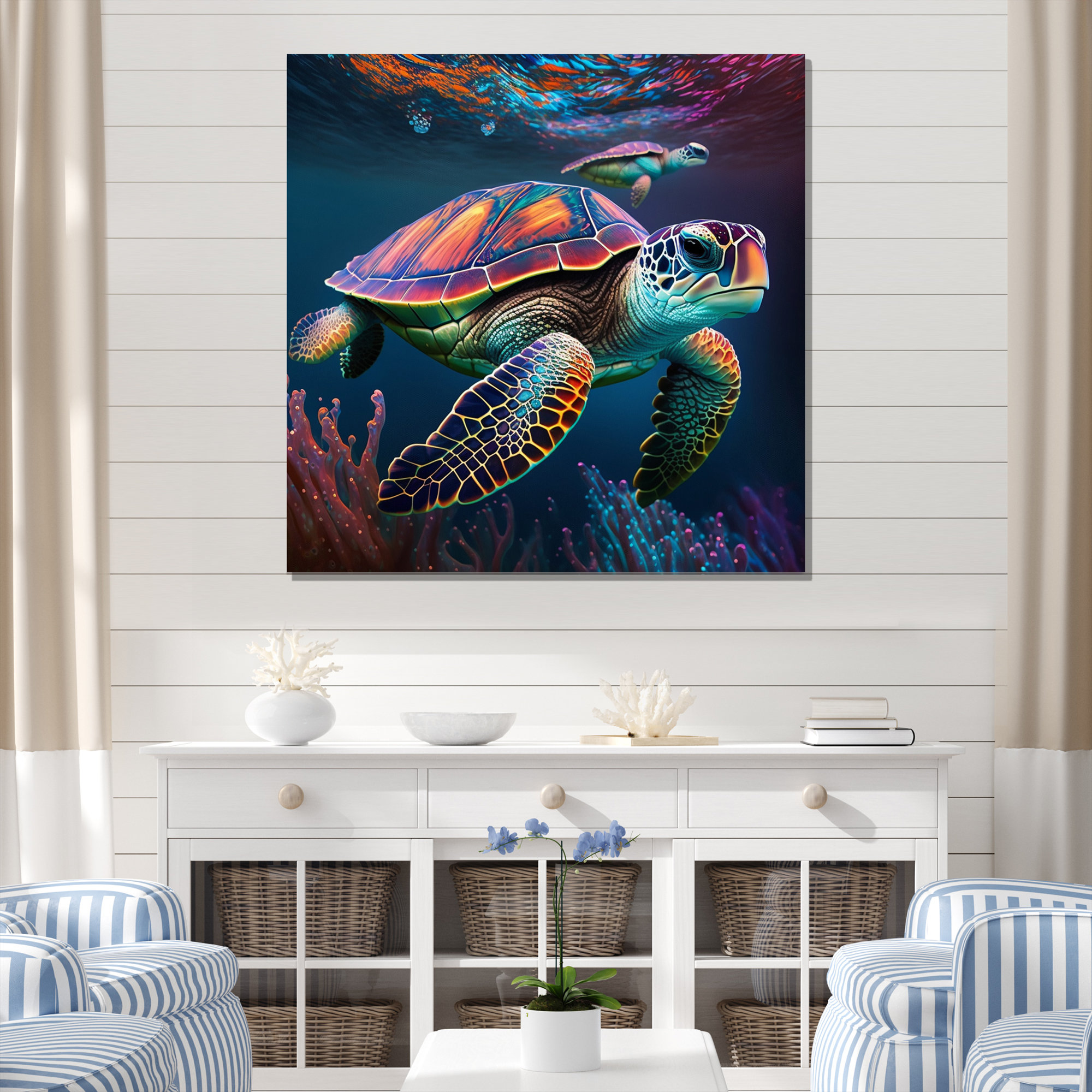 Bay Isle Home™ Colorful Deep Sea Turtle Portrait I - Print on Canvas ...