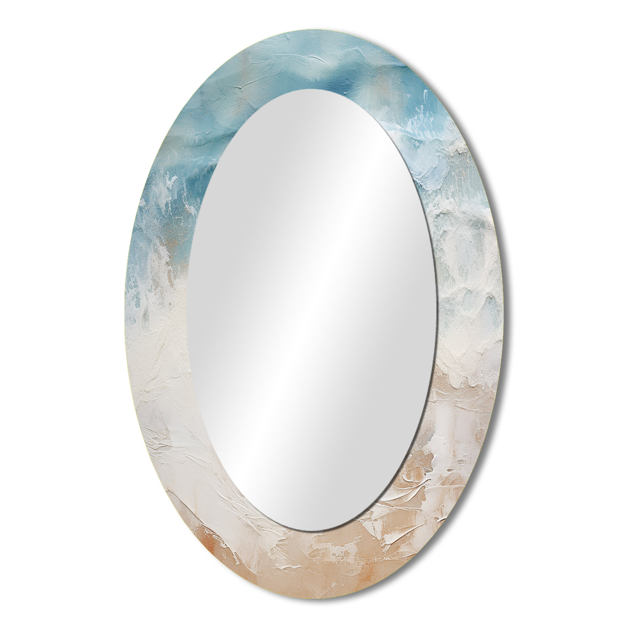 Dovecove Modern Blue And Beige Sand Aerial View I - Coastal Oval Wall ...