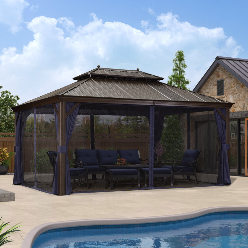 PURPLE LEAF 12' W x 16' D Permanent Hardtop Gazebo for Patio with ...