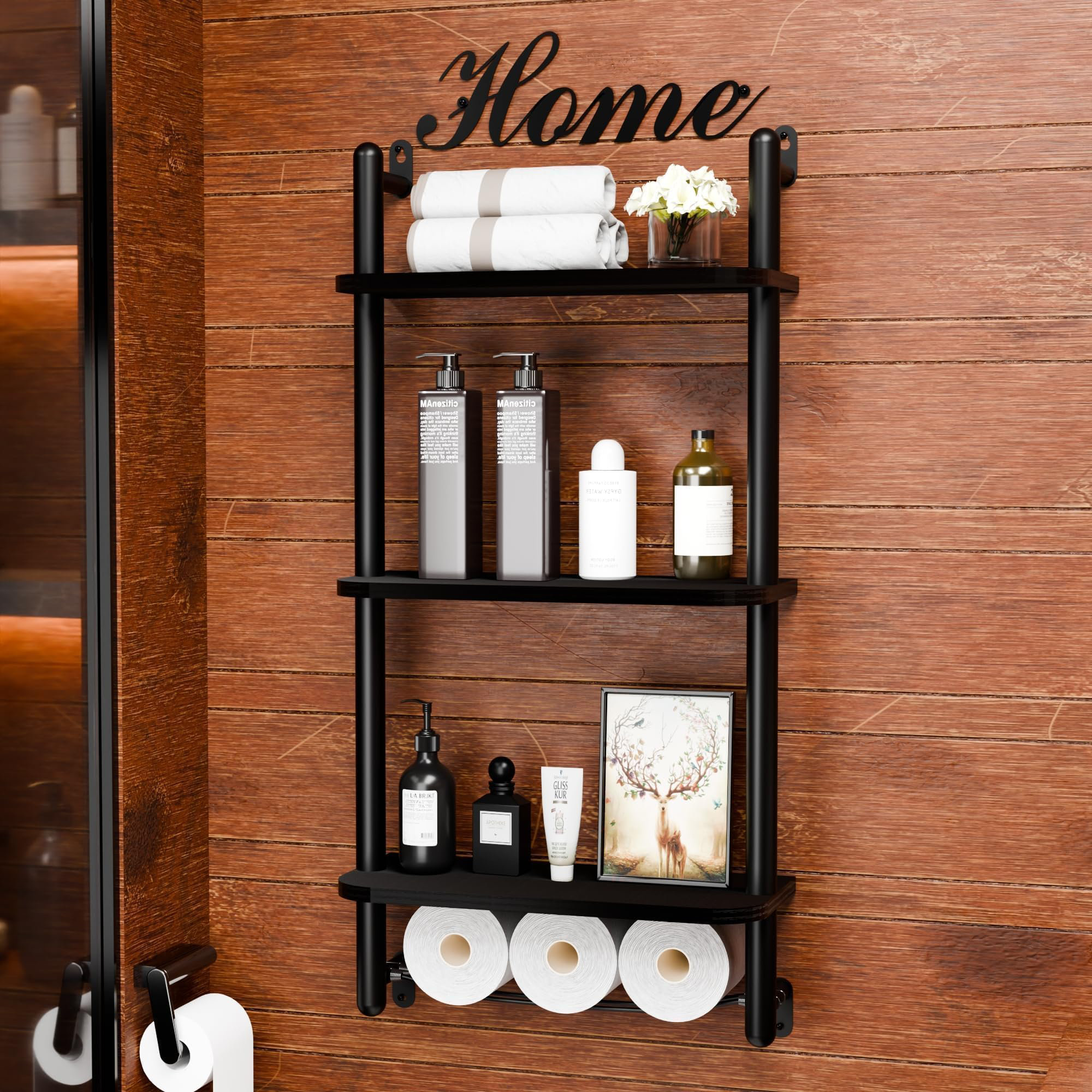 COAHAHA Trapezoid Black Wall Shelf - Durable Engineered Wood & Metal ...