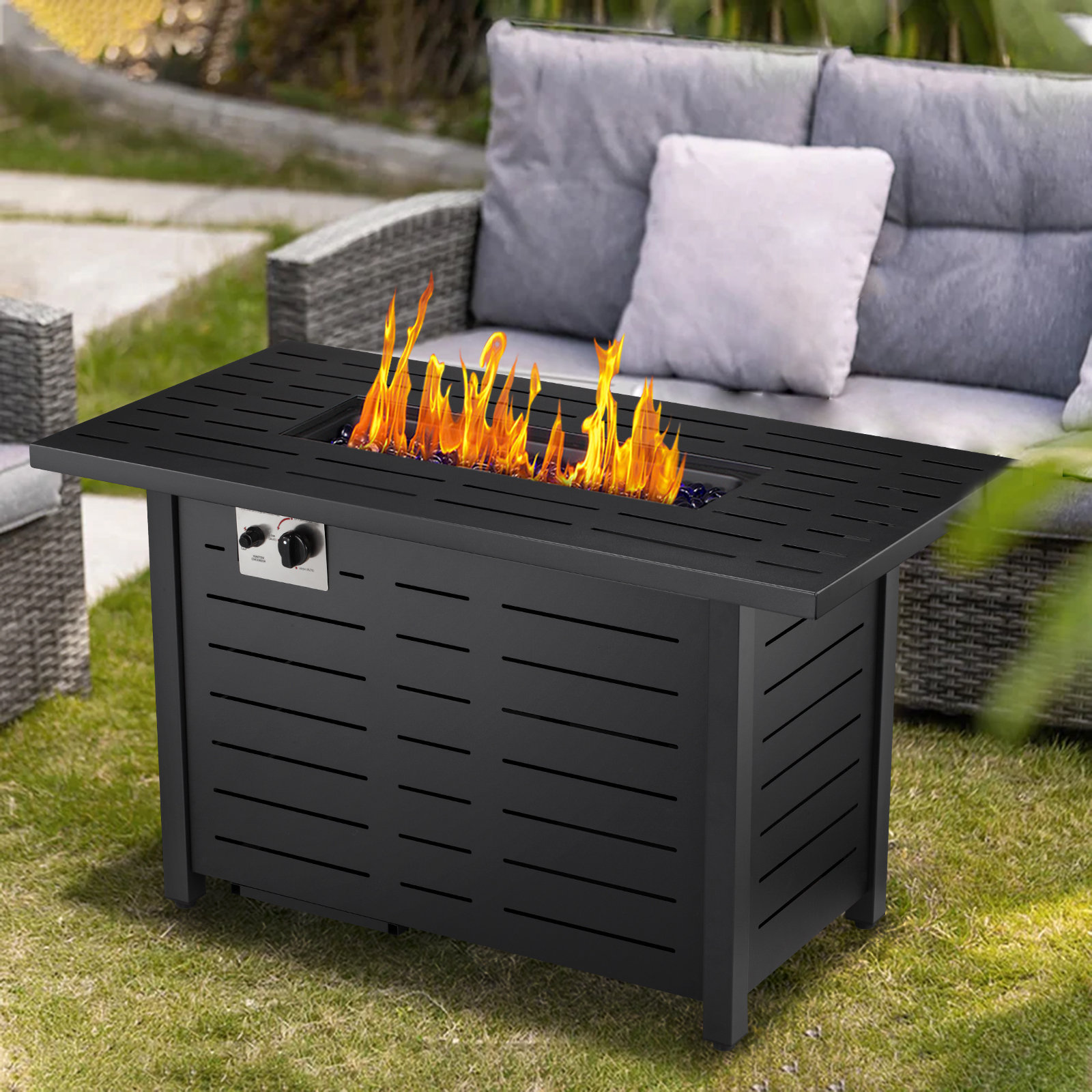 R.W.FLAME 25" H x 43" W Iron Propane Outdoor Fire Pit Table with Cover ...