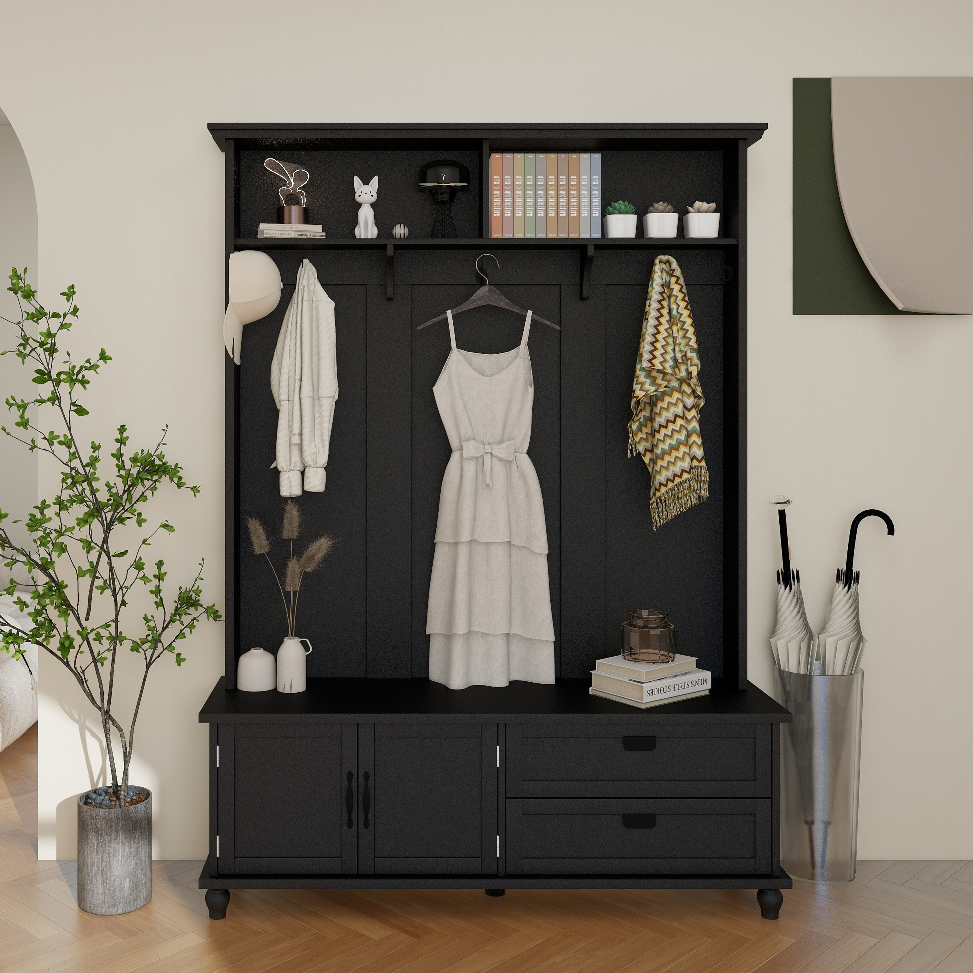 Alcott Hill® Cardarius Hall Tree 59'' Wide with Bench | Wayfair