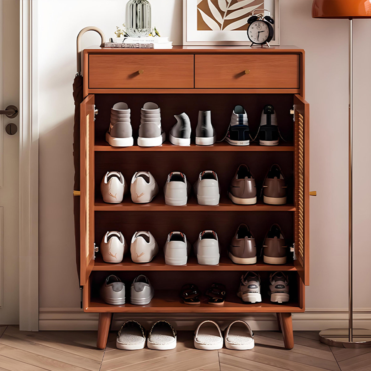 Dakota Fields 31.5"Reddish-Brown solid wood rubber wood Shoe Storage ...