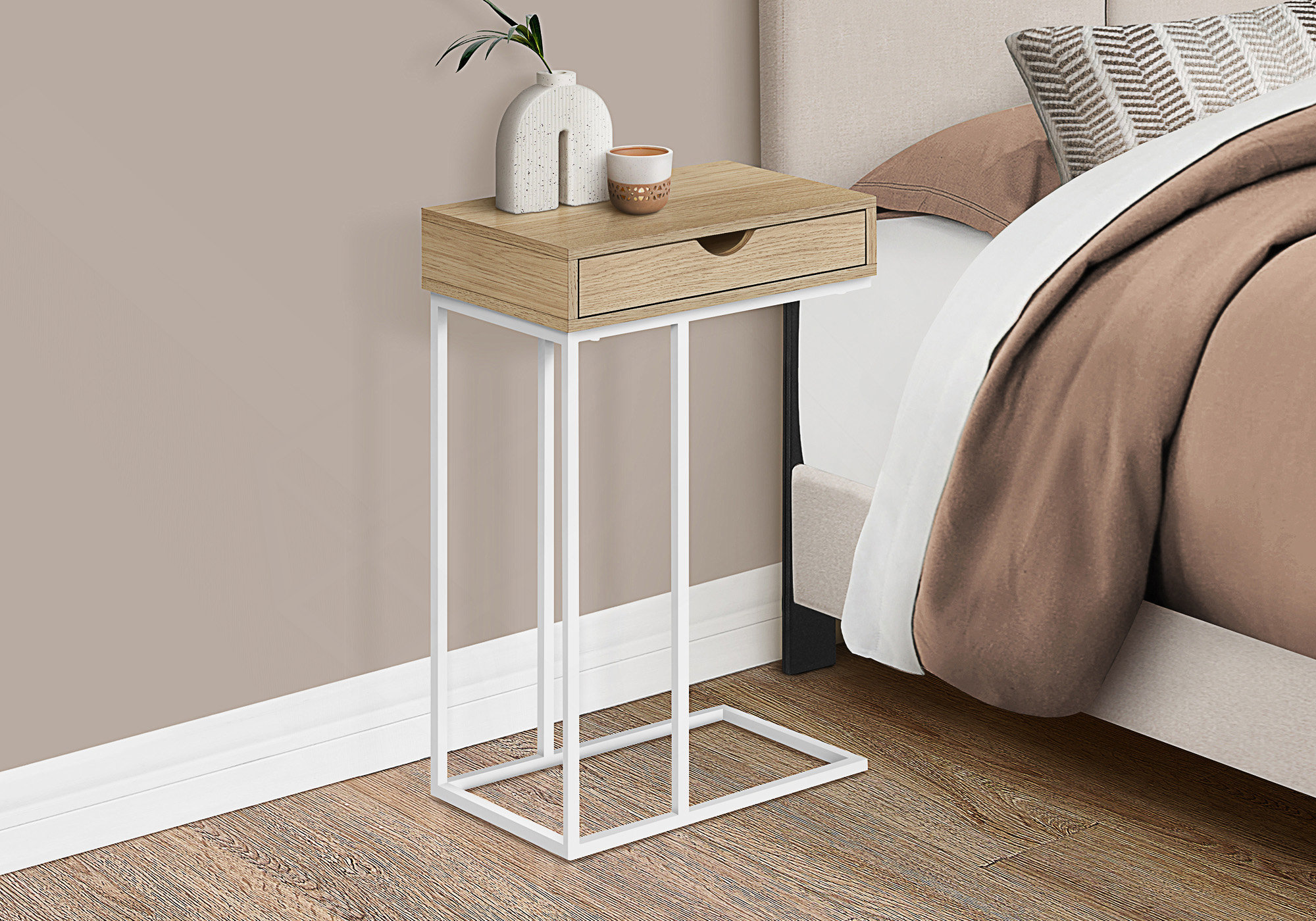 Ebern Designs C-Shaped Accent Table With Storage Drawer, Modern Side ...