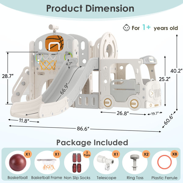 Suteck 10 in 1 Toddler Slide, Kids Slide with Climber and Bus Playhouse ...