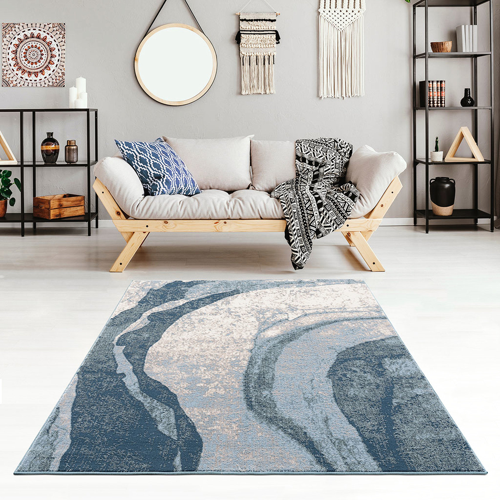 Hokku Designs Modern Area Rug With Abstract Wave - Blue, Medium Pile ...