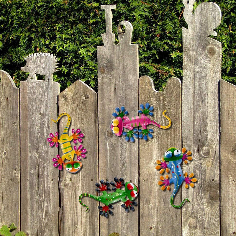Dakota Fields Metal Gecko Outdoor Wall Decor,4 Pack Lizard Art Garden ...