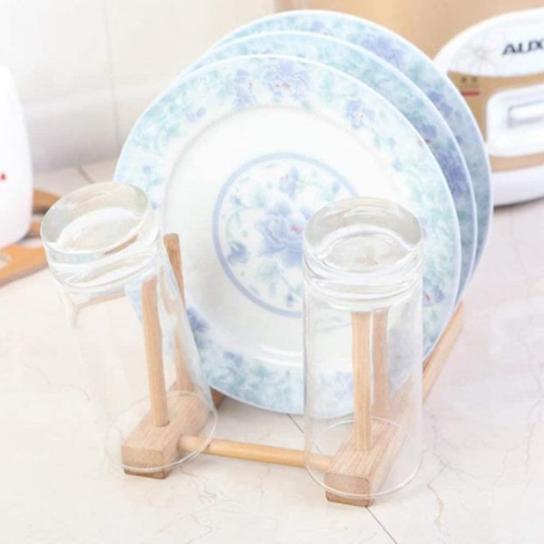 Belfry Kitchen Bamboo Dish Rack Plate Racks Stand Pot Lid Holder ...