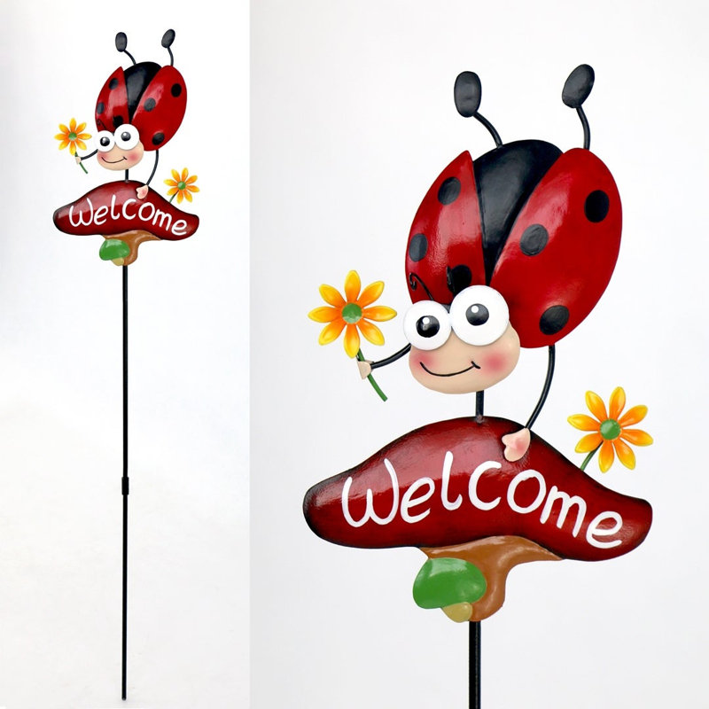 Arlmont & Co. Lady Bug On A Welcome Sign Stake | Wayfair