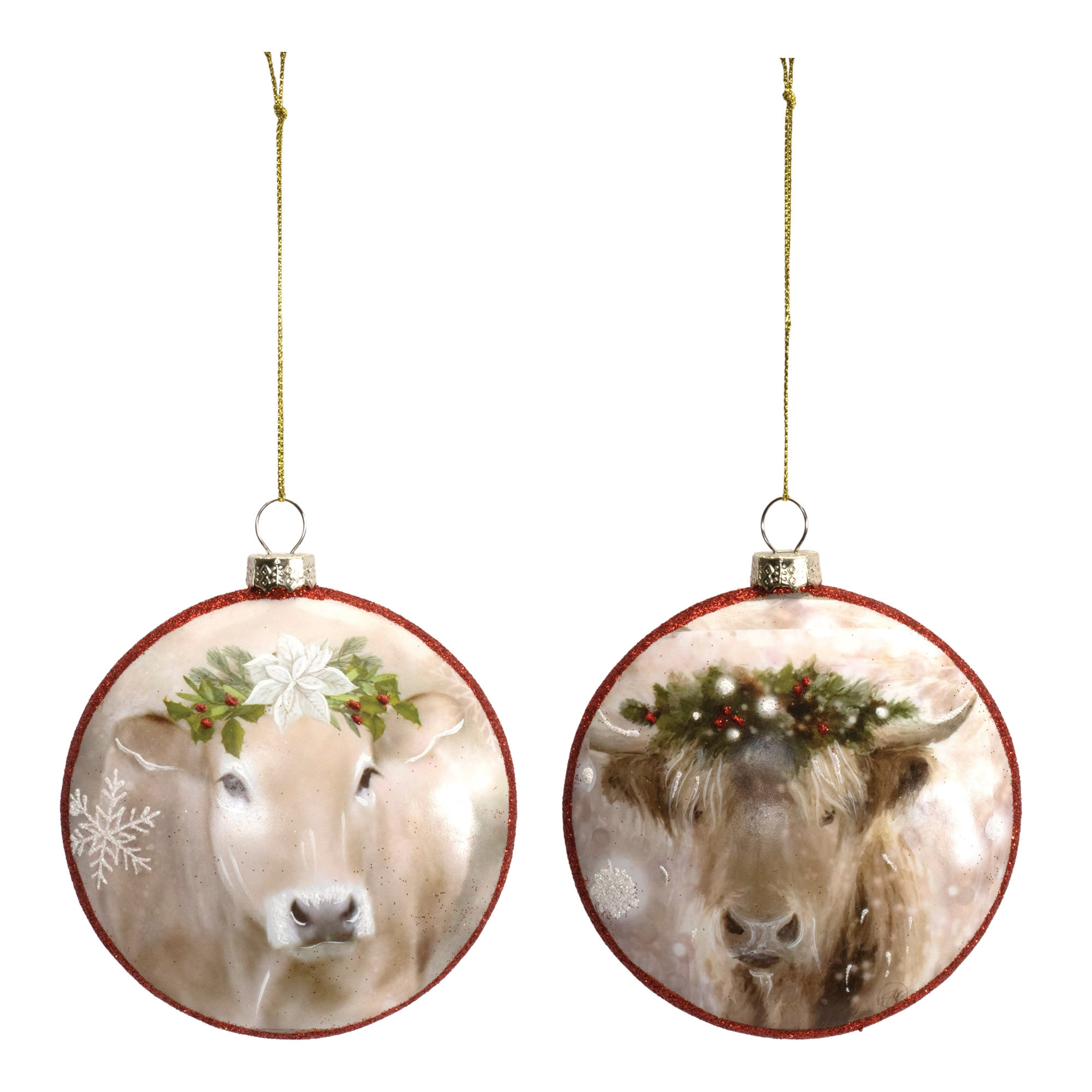 Melrose International Glittered Glass Cow Disc Ornament (Set of 12 ...