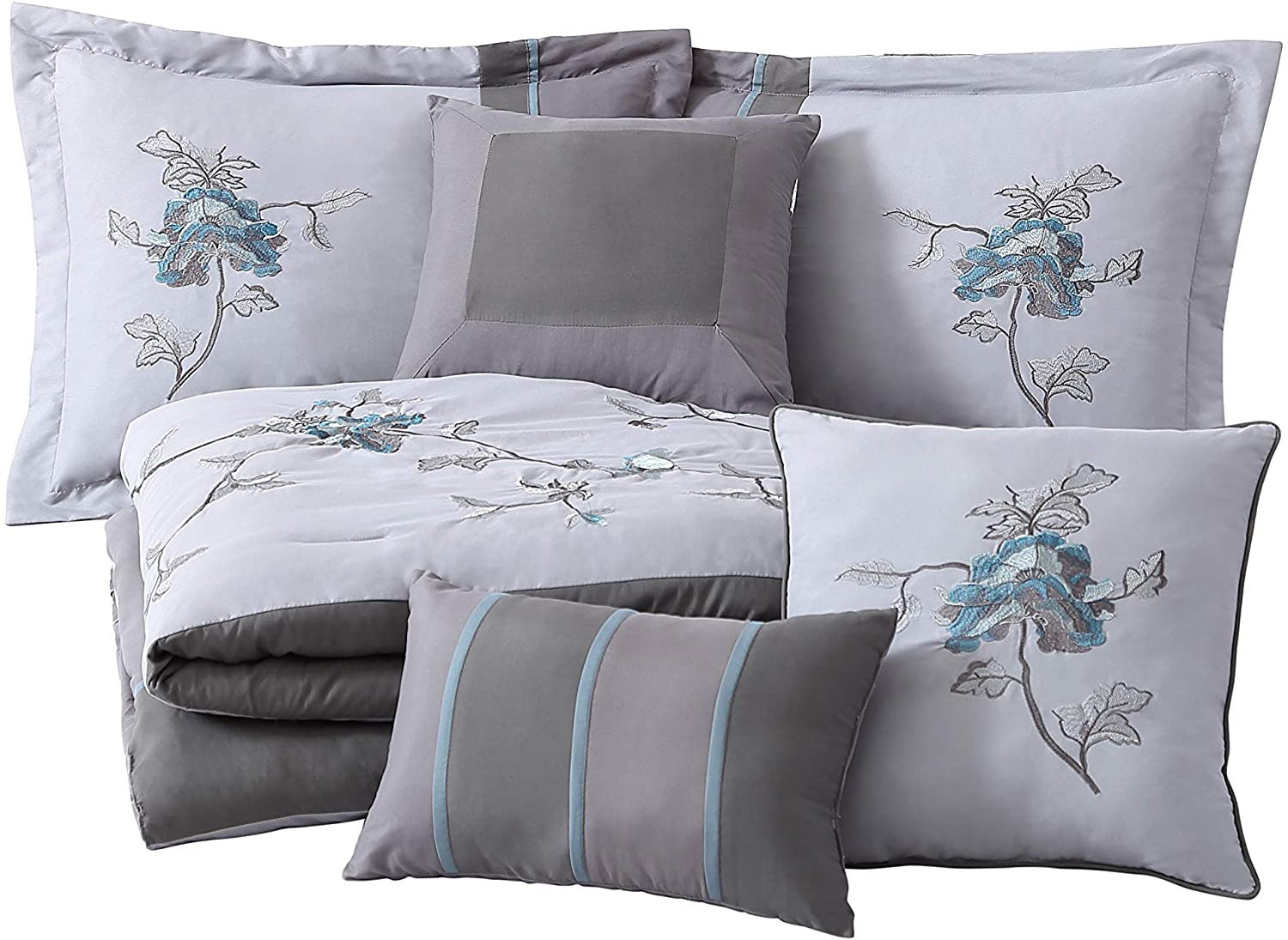 Chezmoi Collection Vienna 7-Piece Floral Embroidered Comforter Set ...