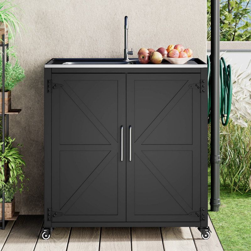 VIRUBI Outdoor Modular Kitchen Sink with Cabinet, Movable Patio Sink ...