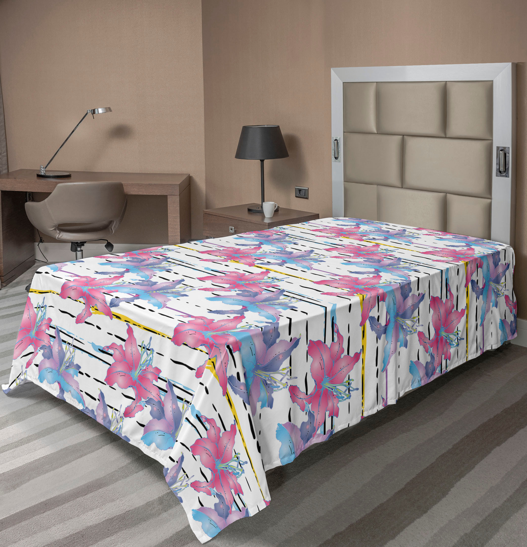 Ambesonne Lily Pattern Flat Sheet Botany Floral Boho Art Hot Pink Pale ...