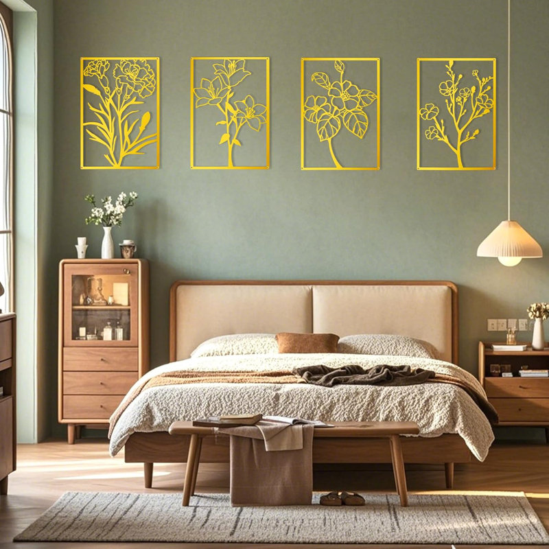 House of Hampton® 4 Pcs Abstract Metal Line Art Wall Decor | Wayfair
