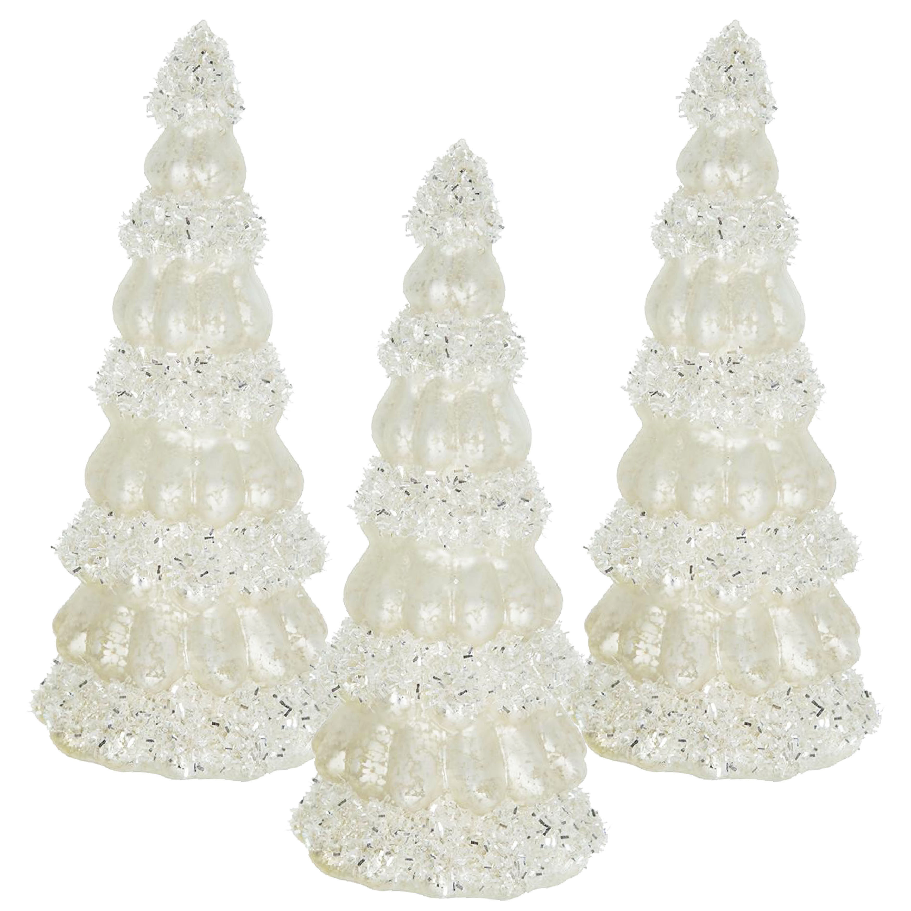 The Holiday Aisle® Glass Cone Tree With Light - Set of 3 - 3.5" x 3.5 ...