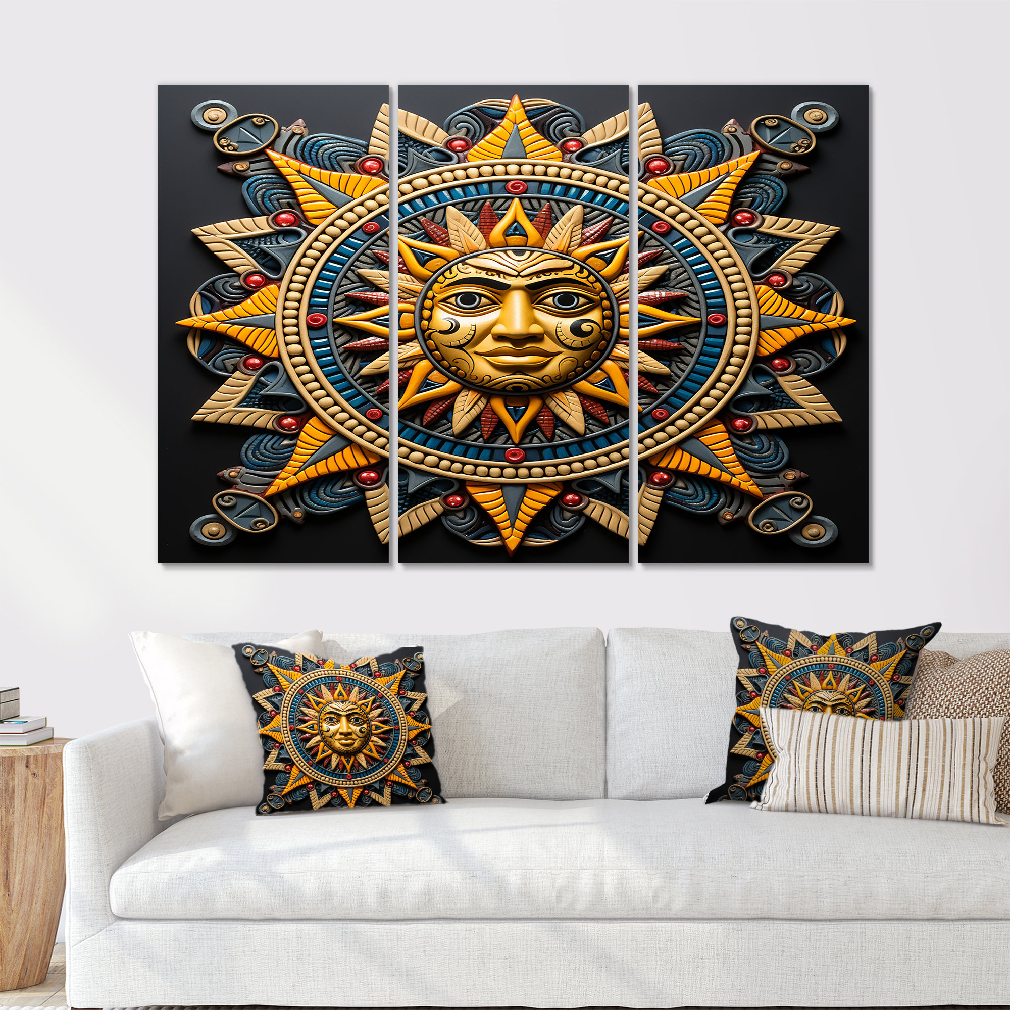 Bungalow Rose Smiling Sun Blue And Yellow - Boho Mandala Wall Art Set ...