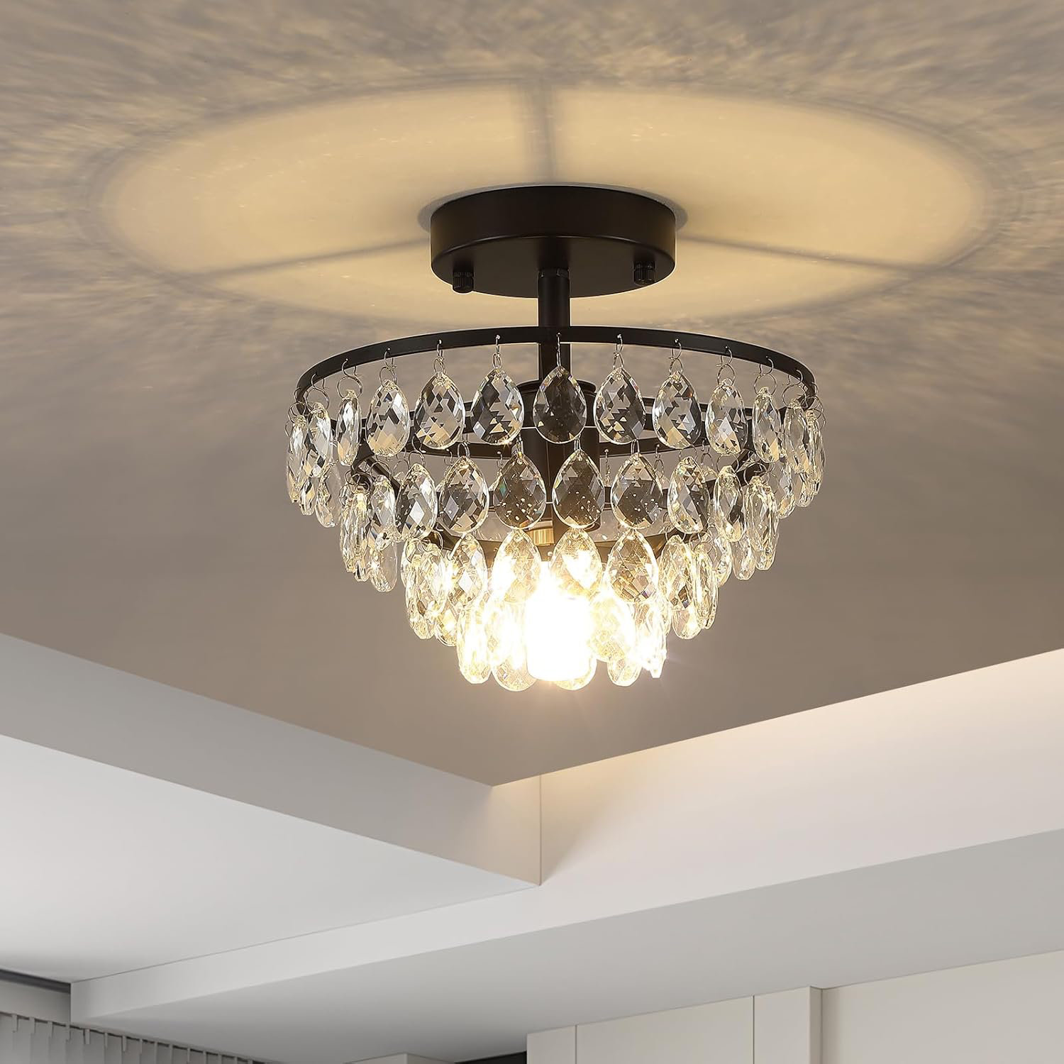 Everly Quinn Modern Crystal Raindrop Chandelier, Semi Flush Mount ...