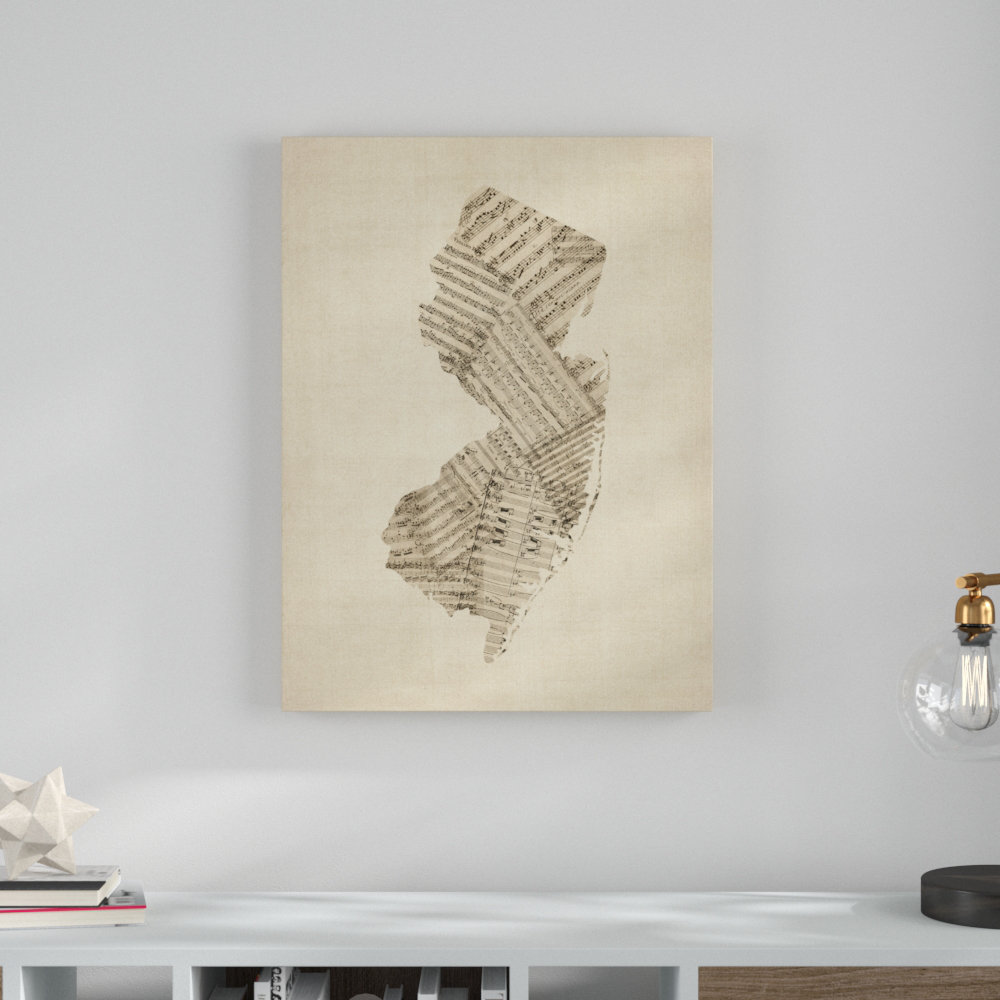 Wrought Studio™ Old Sheet Music Map of New Jersey by Michael Tompsett ...