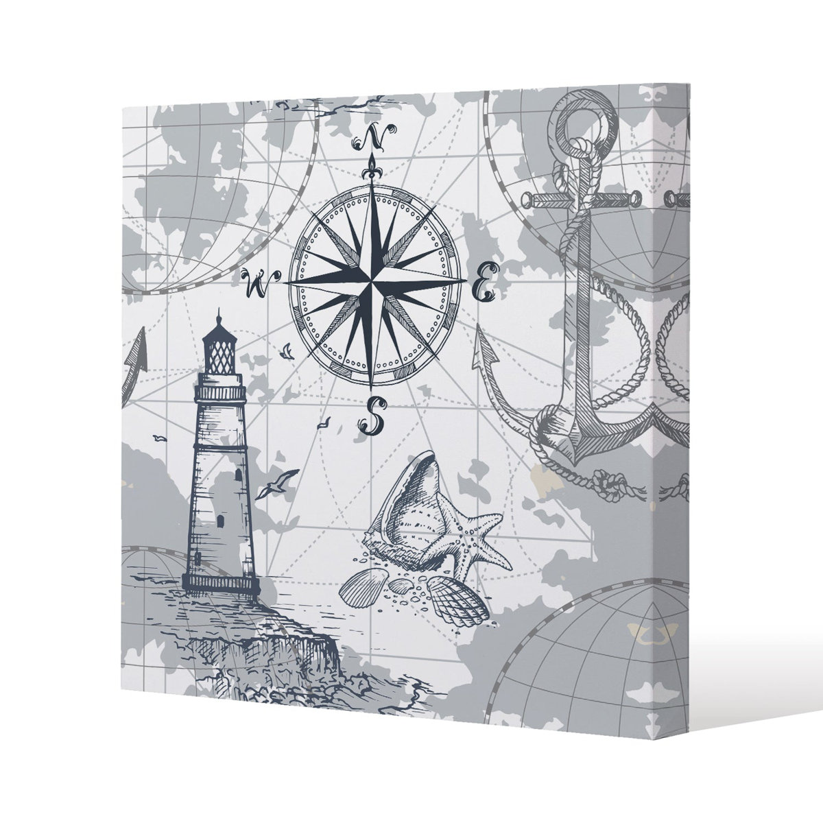 Breakwater Bay Compass & Map Slim Style Canvas Print, 15mm Slim Real ...