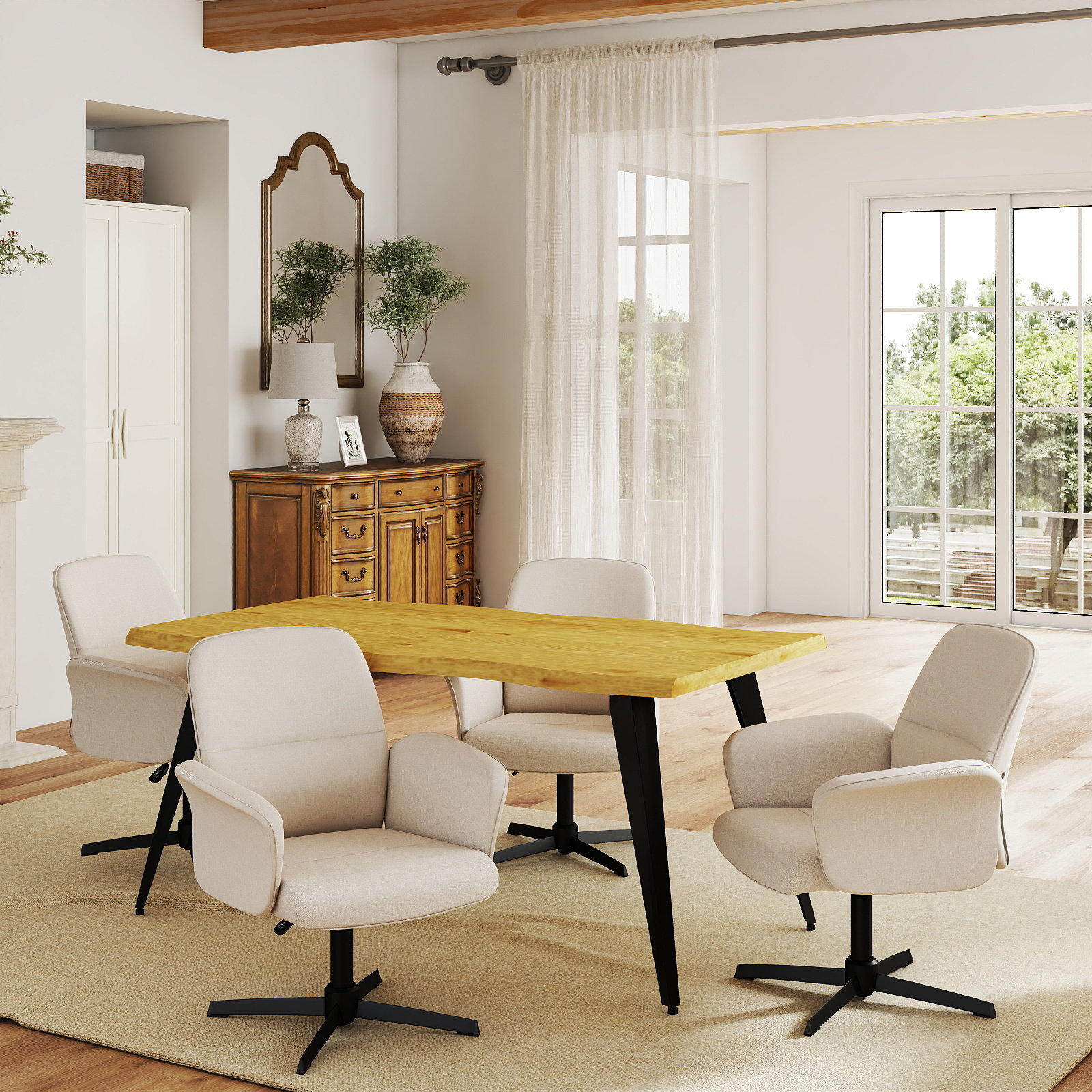George Oliver Modern Dining Table and Chair 5-Set with Swivel Armchairs ...