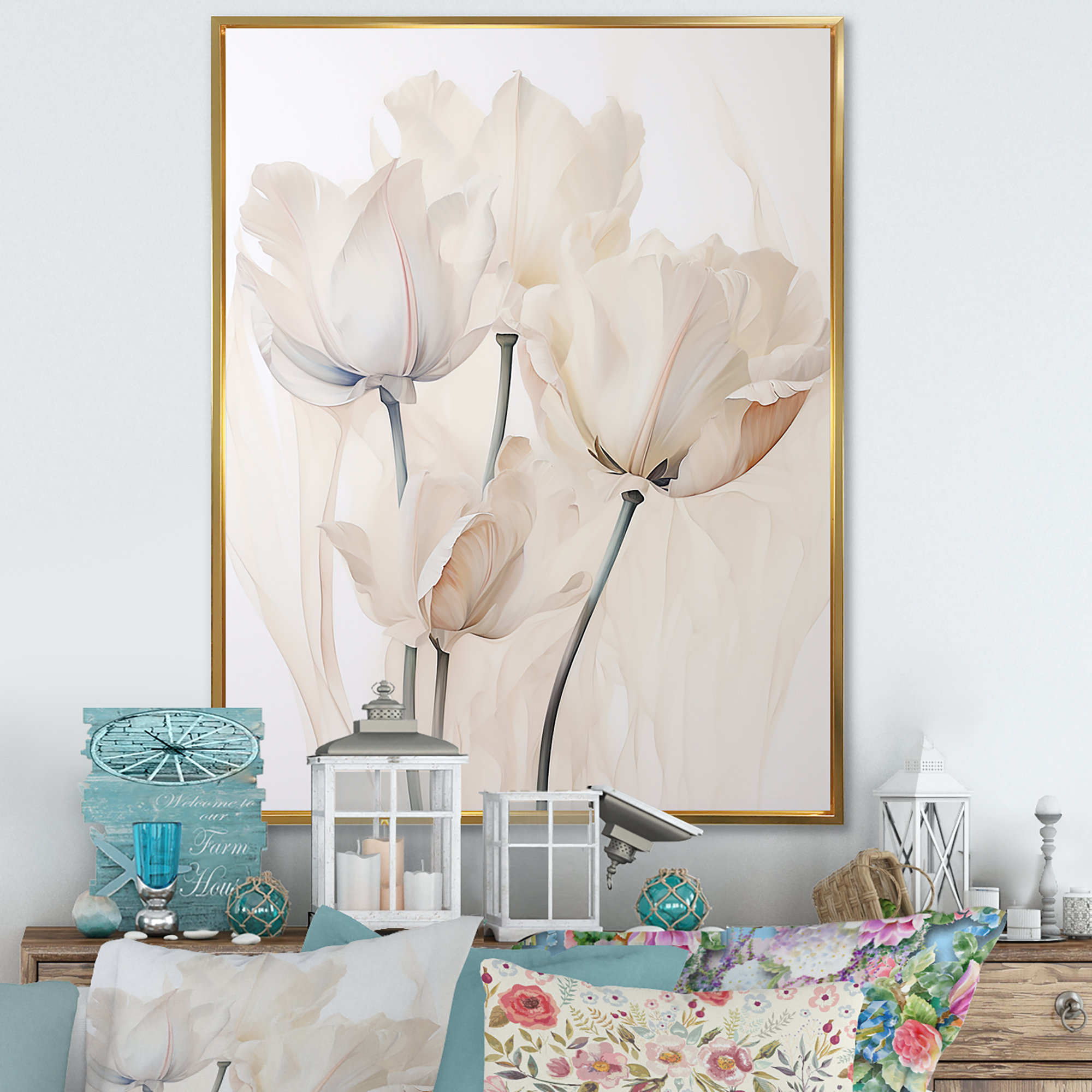 Winston Porter Minimalism Beige Tulips Symphony I On Canvas Print | Wayfair