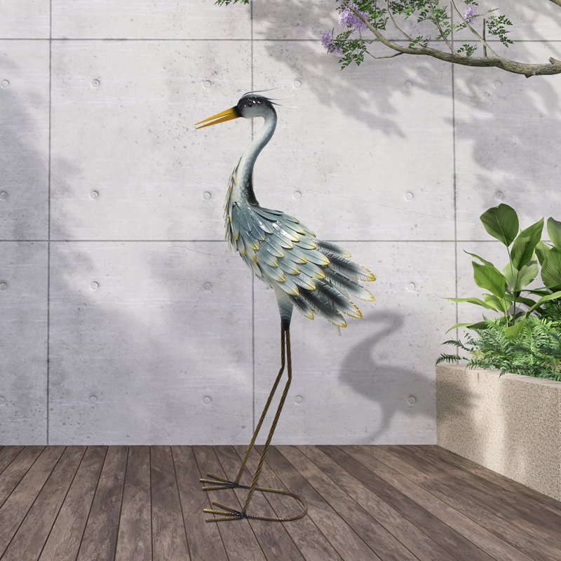 Dovecove Metal Garden Heron Outdoor Statue | Wayfair